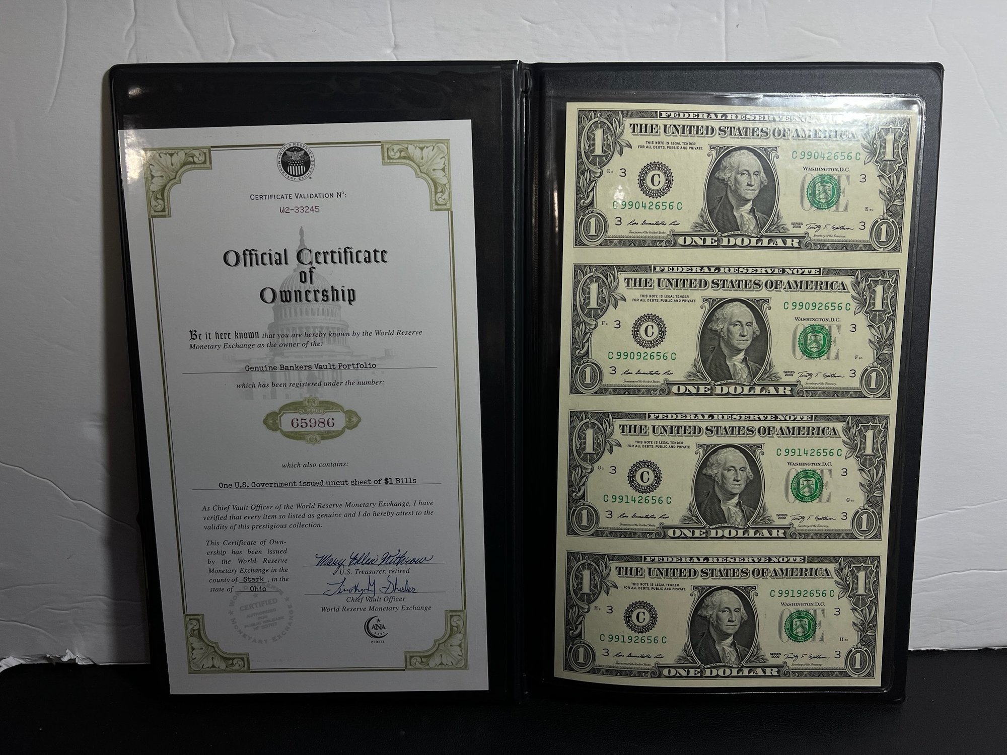 United States Monetary Exchange Sheet Of Uncut Series 2009 One Dollar ...