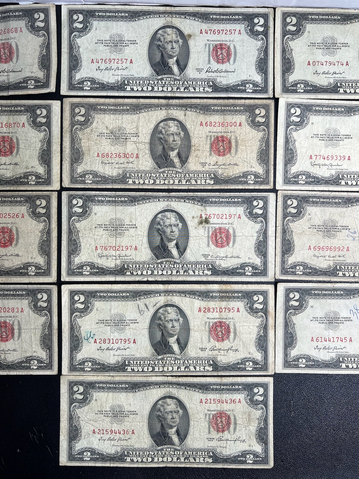 $26 Face Value Lot Of $2 Red Seal Notes - Mixed Conditions Mixed Years ...