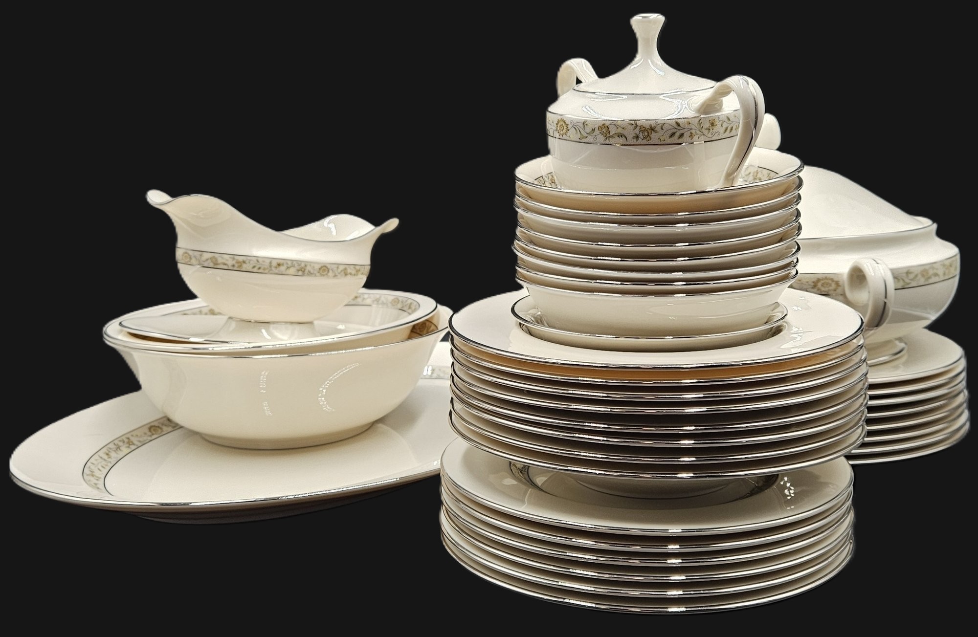 Large China Set Lenox Springdale With Platinum Trim Made In USA- (DH) #46451 | Auctionninja.com