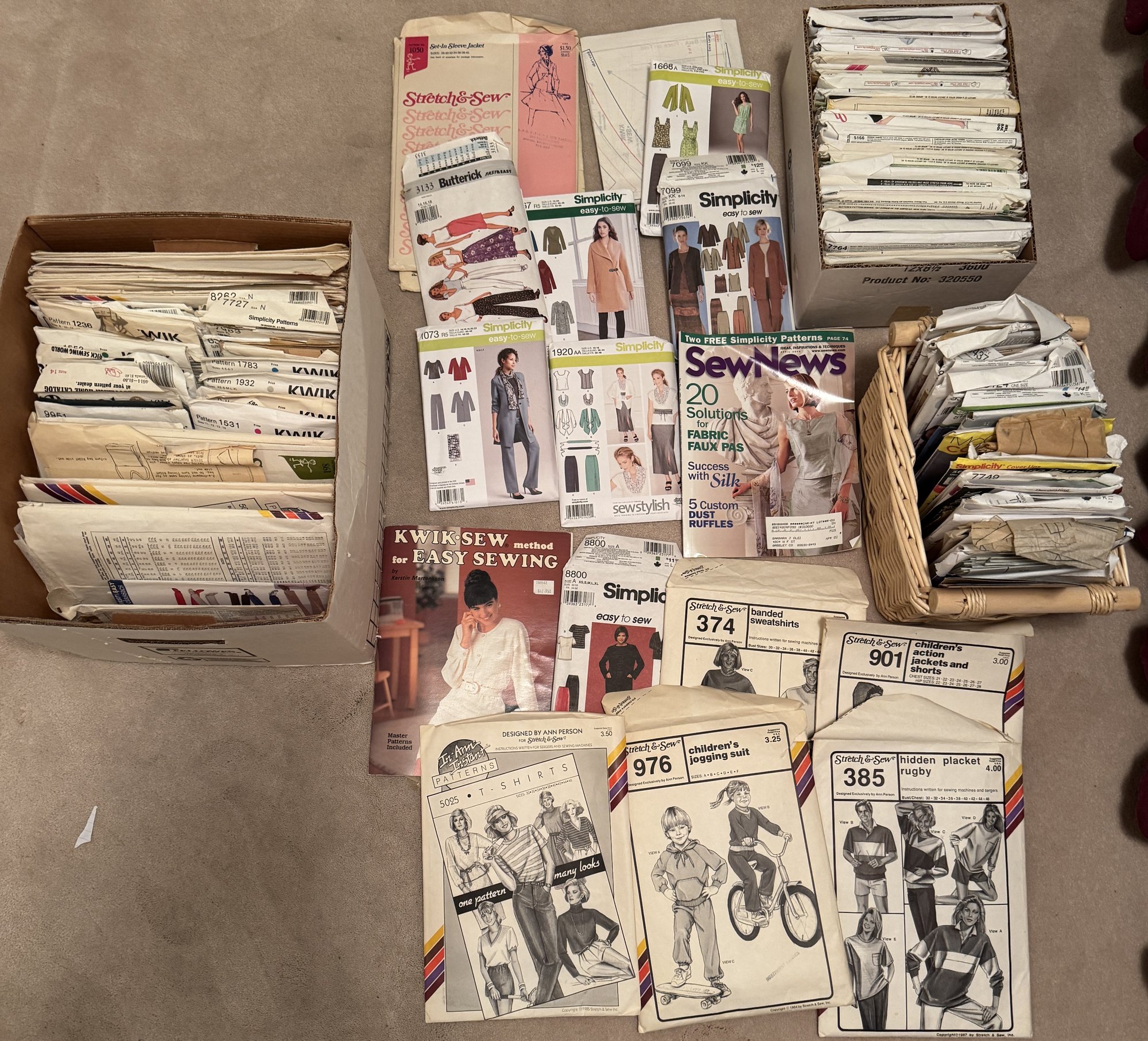 Large Lot Of Sewing Pattern With Wicker Basket - (B2) #40705 ...