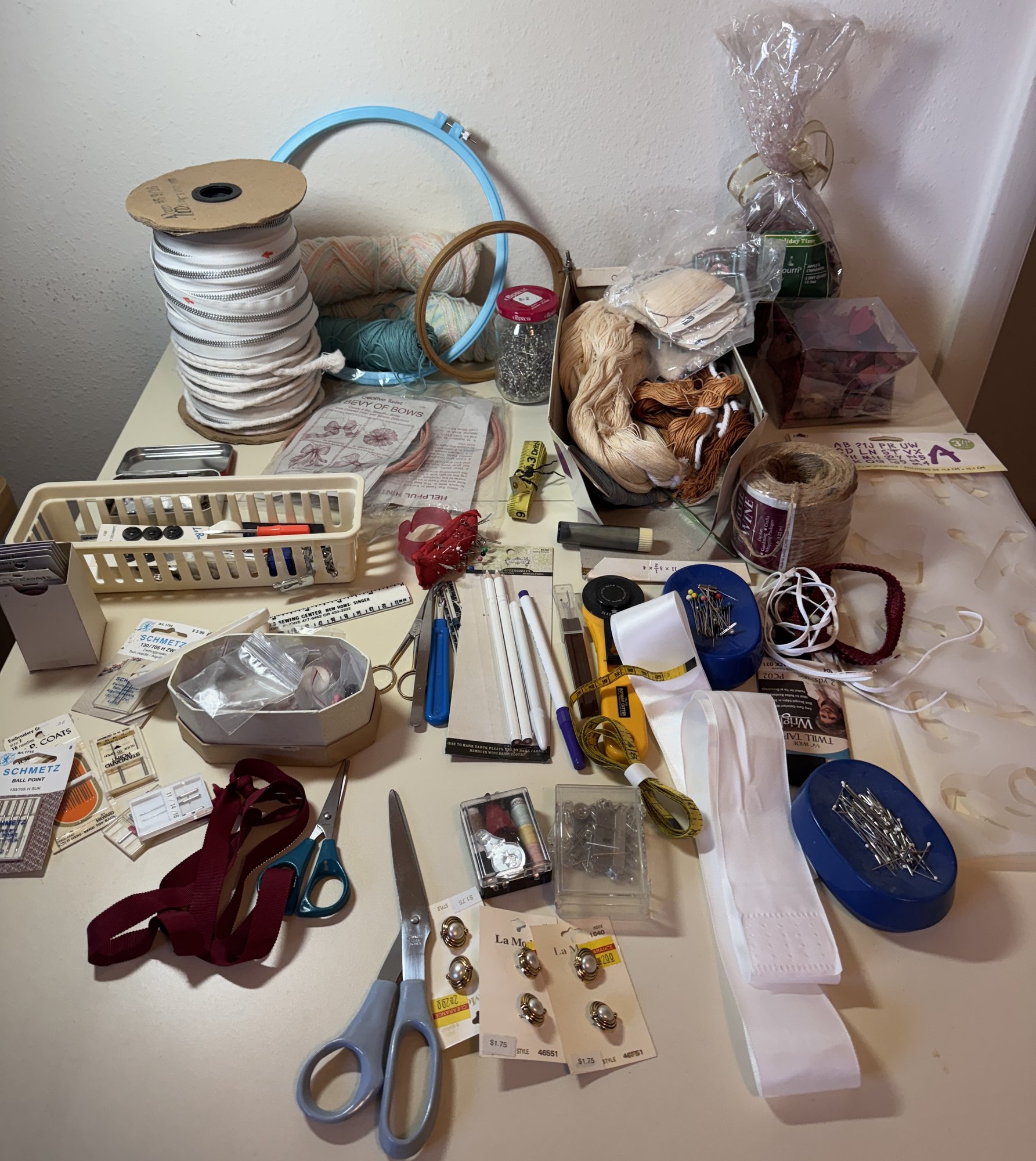 Lot Of Crafting's Supplies/sewing Notions With Wicker Tray - (B2H ...