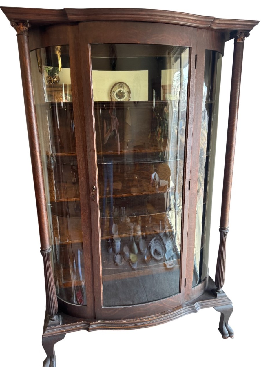 Stunning Vintage Curio Cabinet With Curved Glass Door - (FRH) #39696 ...