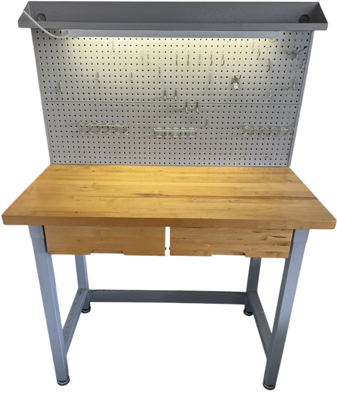 Metal Pegboard Back Wood Top 2 Drawer Lighted Work Bench - (G) #39397 ...