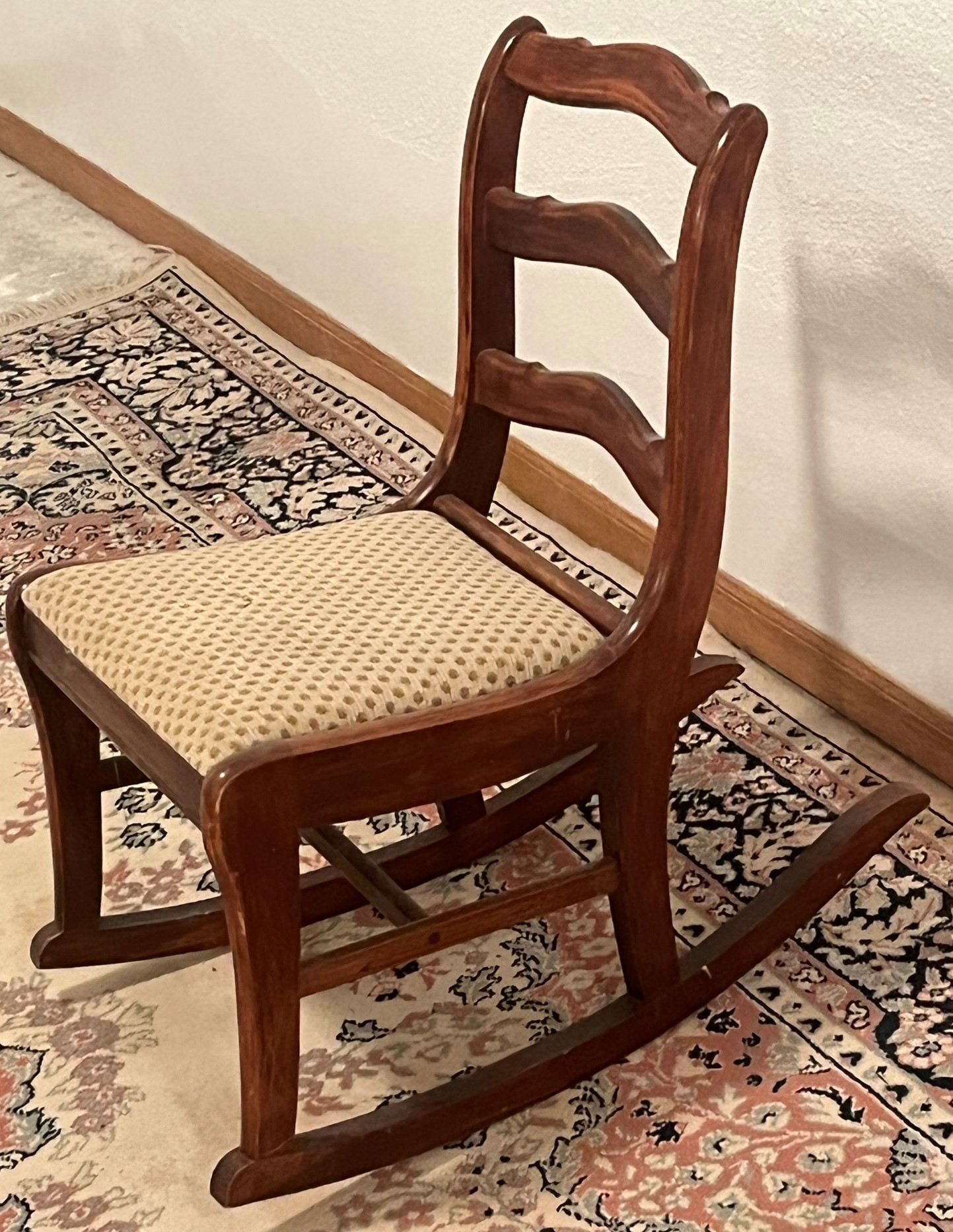 Wood Cloth Cushioned Seat Rocking Chair - Vintage #10178 | Auctionninja.com