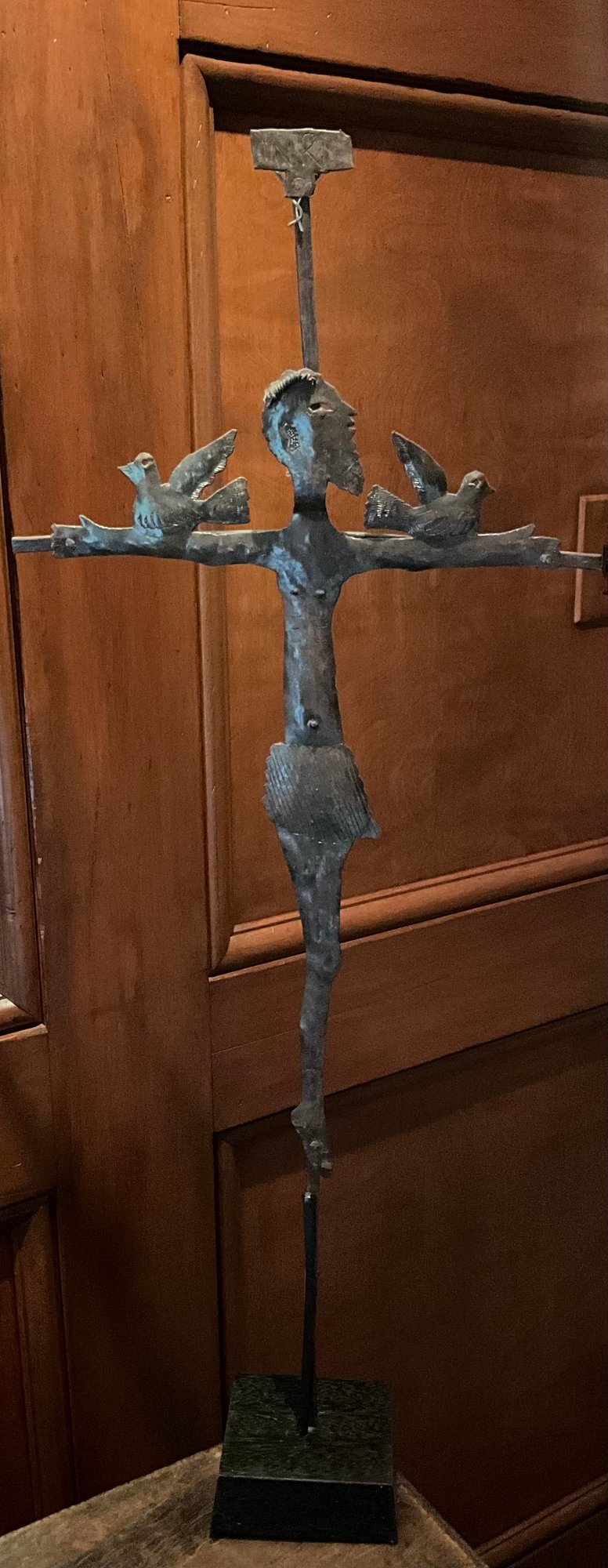 Primitive Folk Art Metal Crucifix Figure On Stand #29532 | Auctionninja.com