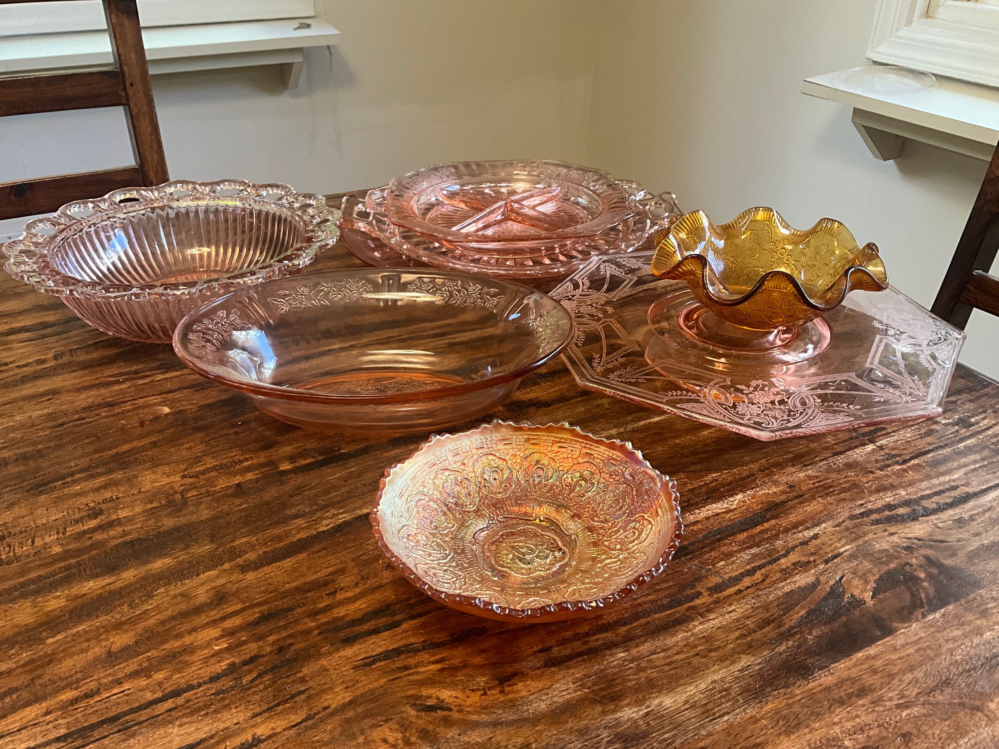Grouping Of Pink Depression Glass Incl. Carnival Glass #30064 ...