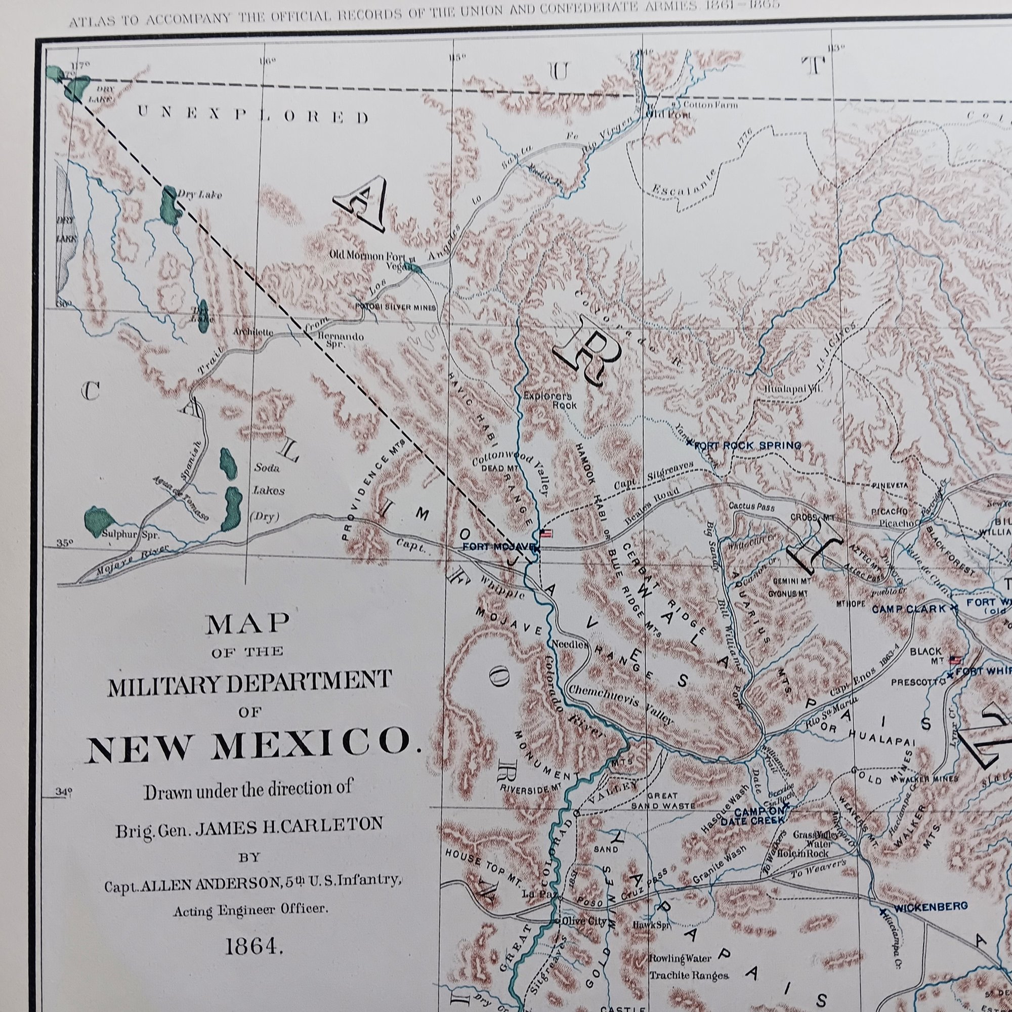 1890s Civil War Map Of New Mexico Forts & Battle Lines #3169 ...