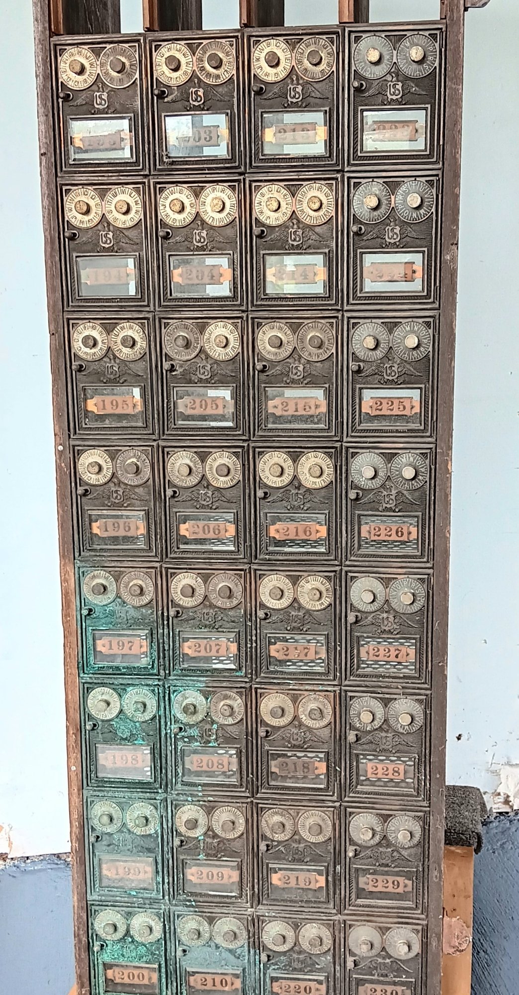 Antique 32 Door United States Postal Box Wooden Cabinet, Brass ...