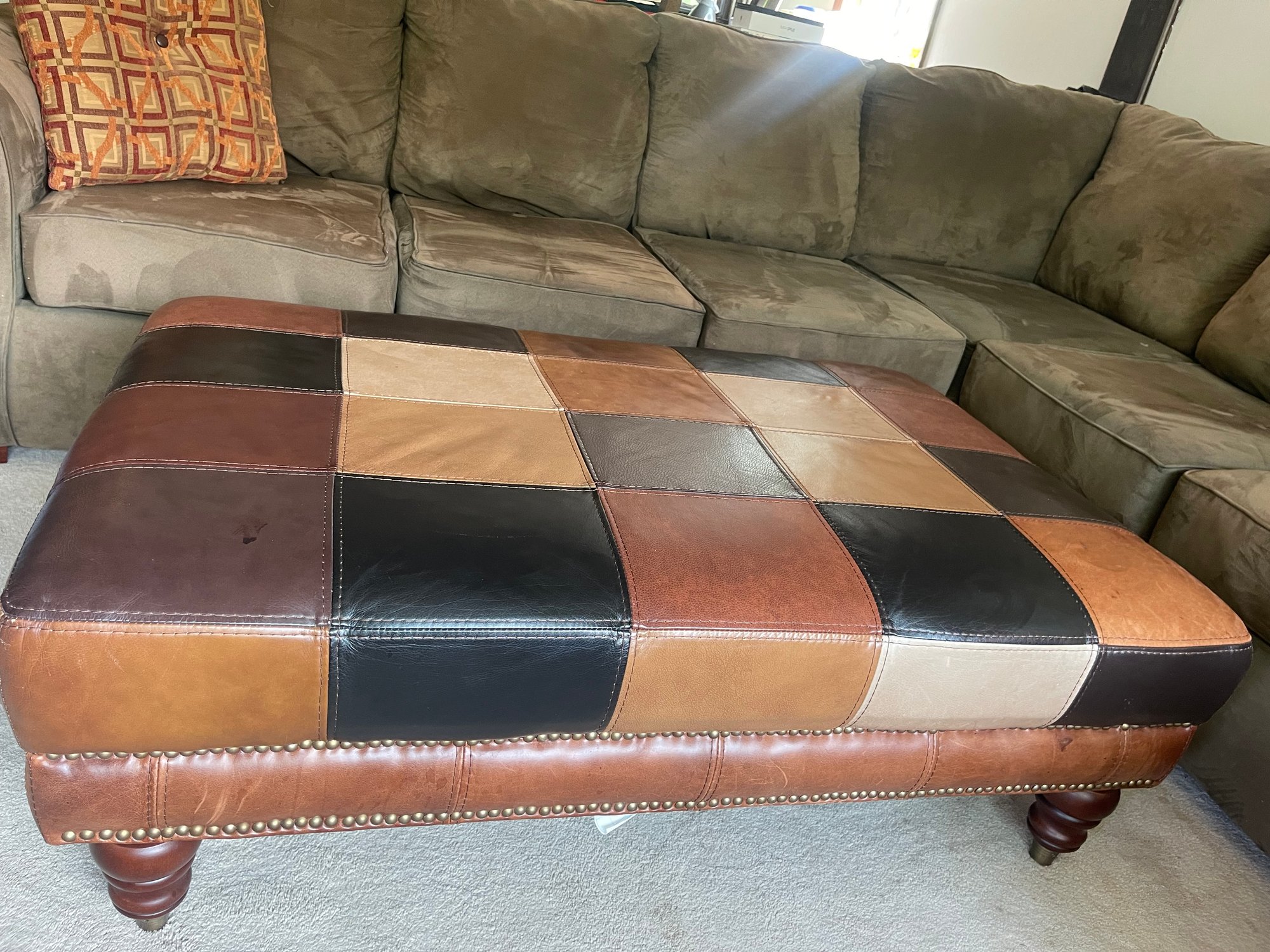 Real Leather Patchwork Ottoman #1259 | Auctionninja.com