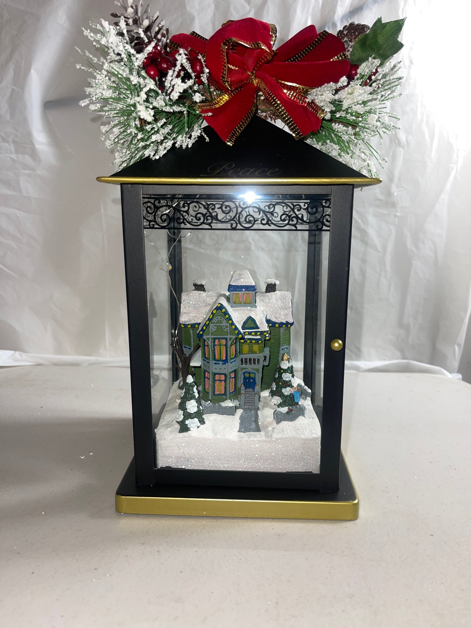 Adorable Thomas Kinkade PEACE Illuminated Holiday Centerpiece ...