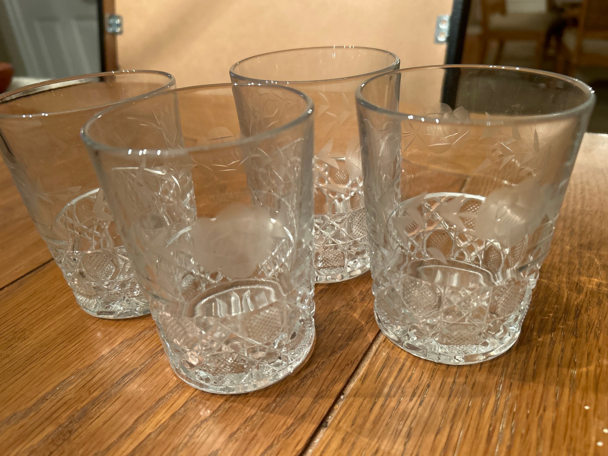Set Of 4 Glass Rose Cut Glass #3069 | Auctionninja.com