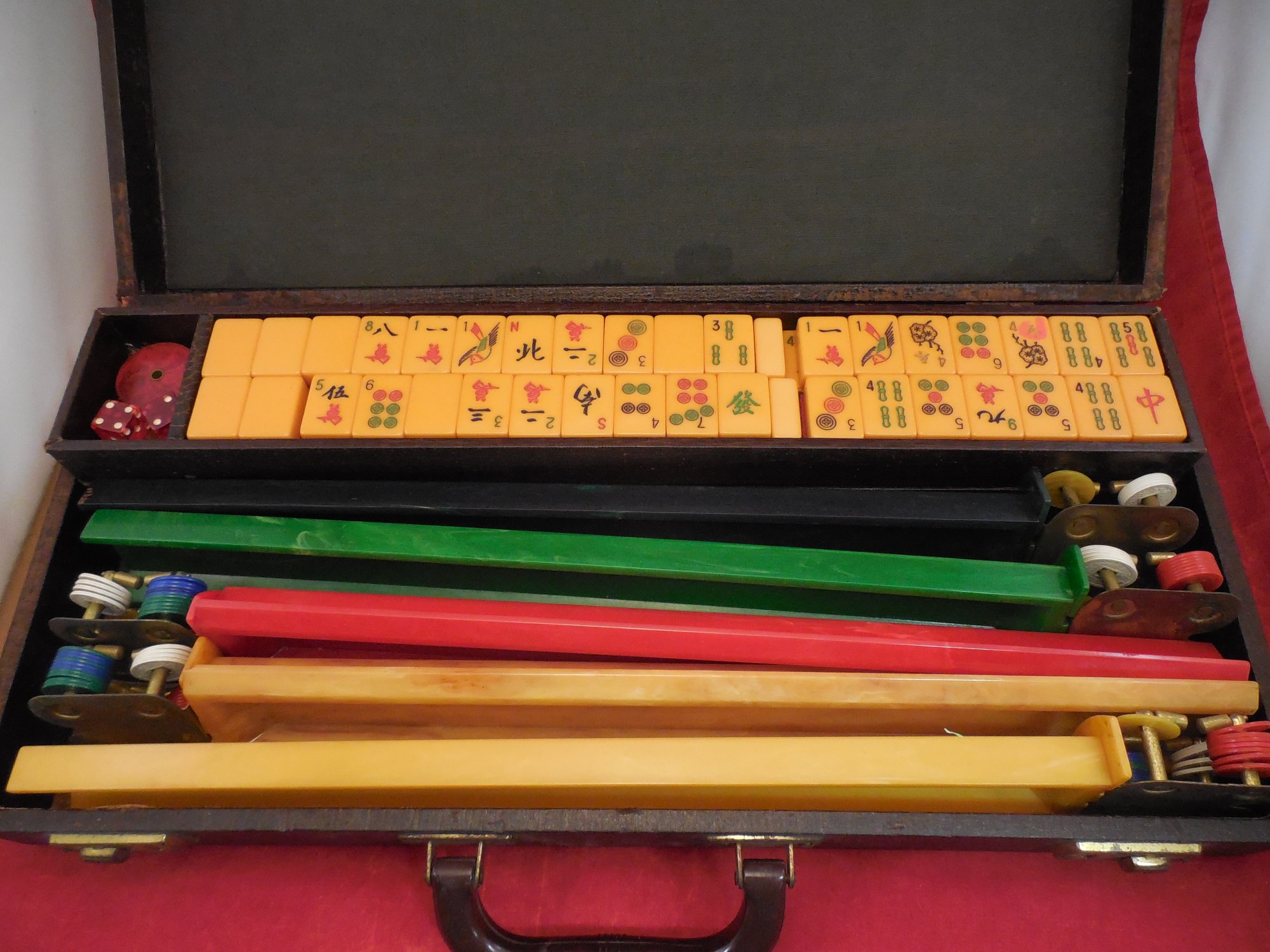 Old Cased Mahjong Game Set. Tiles, Butterscotch Bakelite. ? Stands And ...