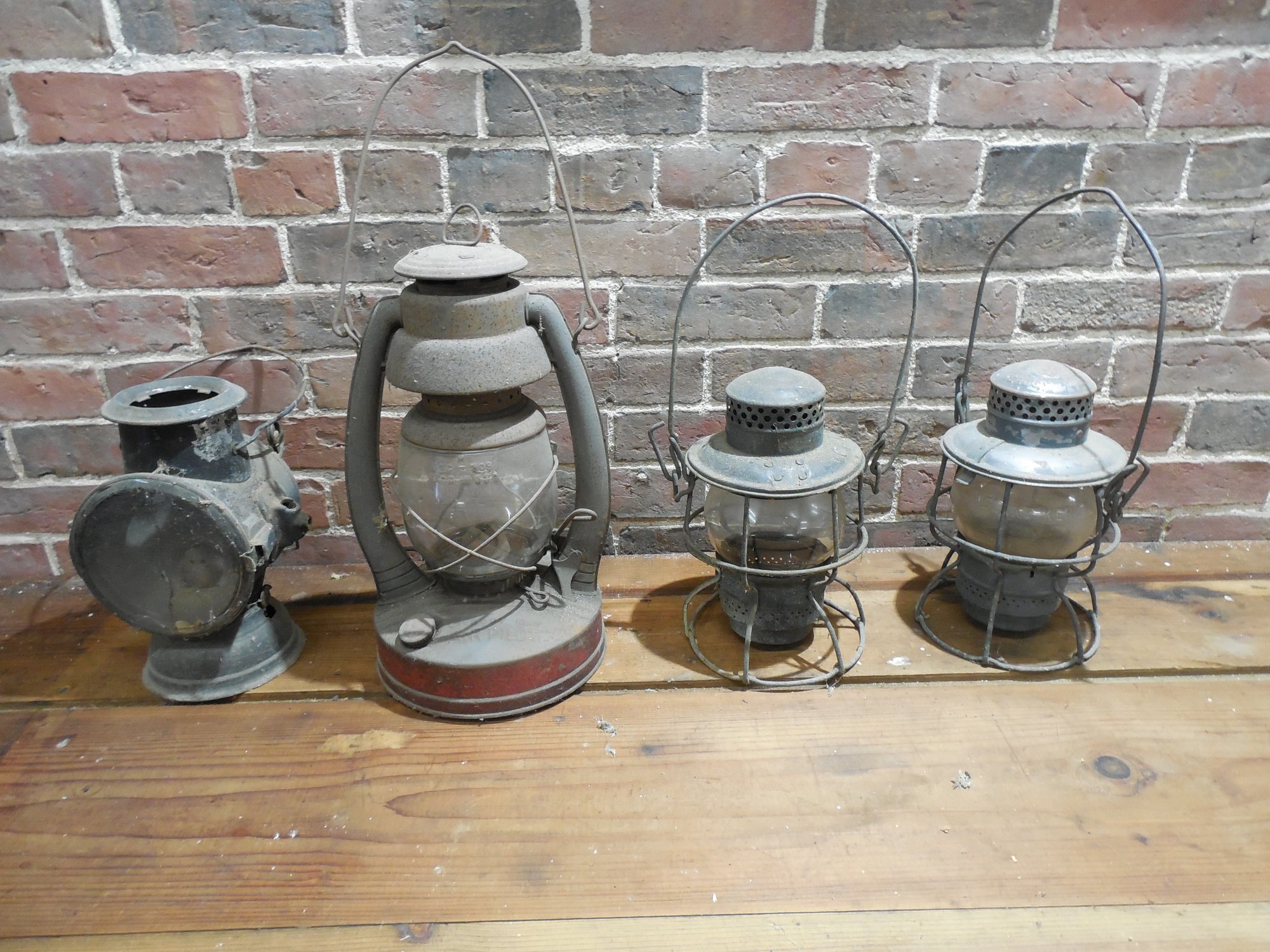 Lot Of 4 Oil Lamps Large Red One Is Marked Embury #2. Another Is Marked ...