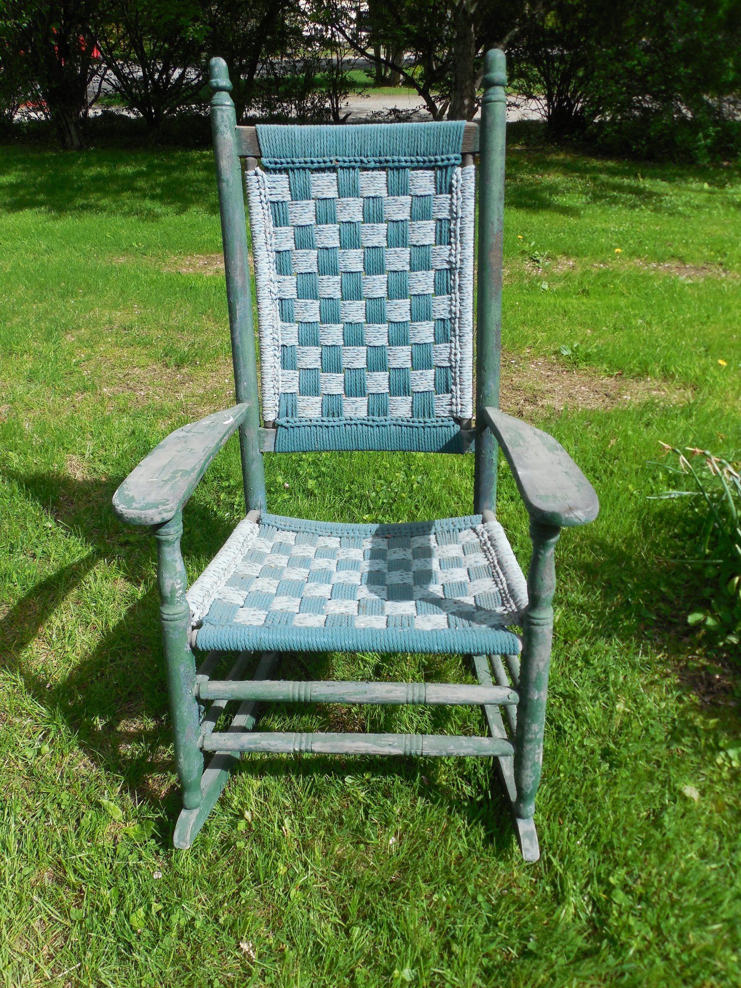 Green Painted Old Porch Rocker With Acorn Finials #6120 | Auctionninja.com
