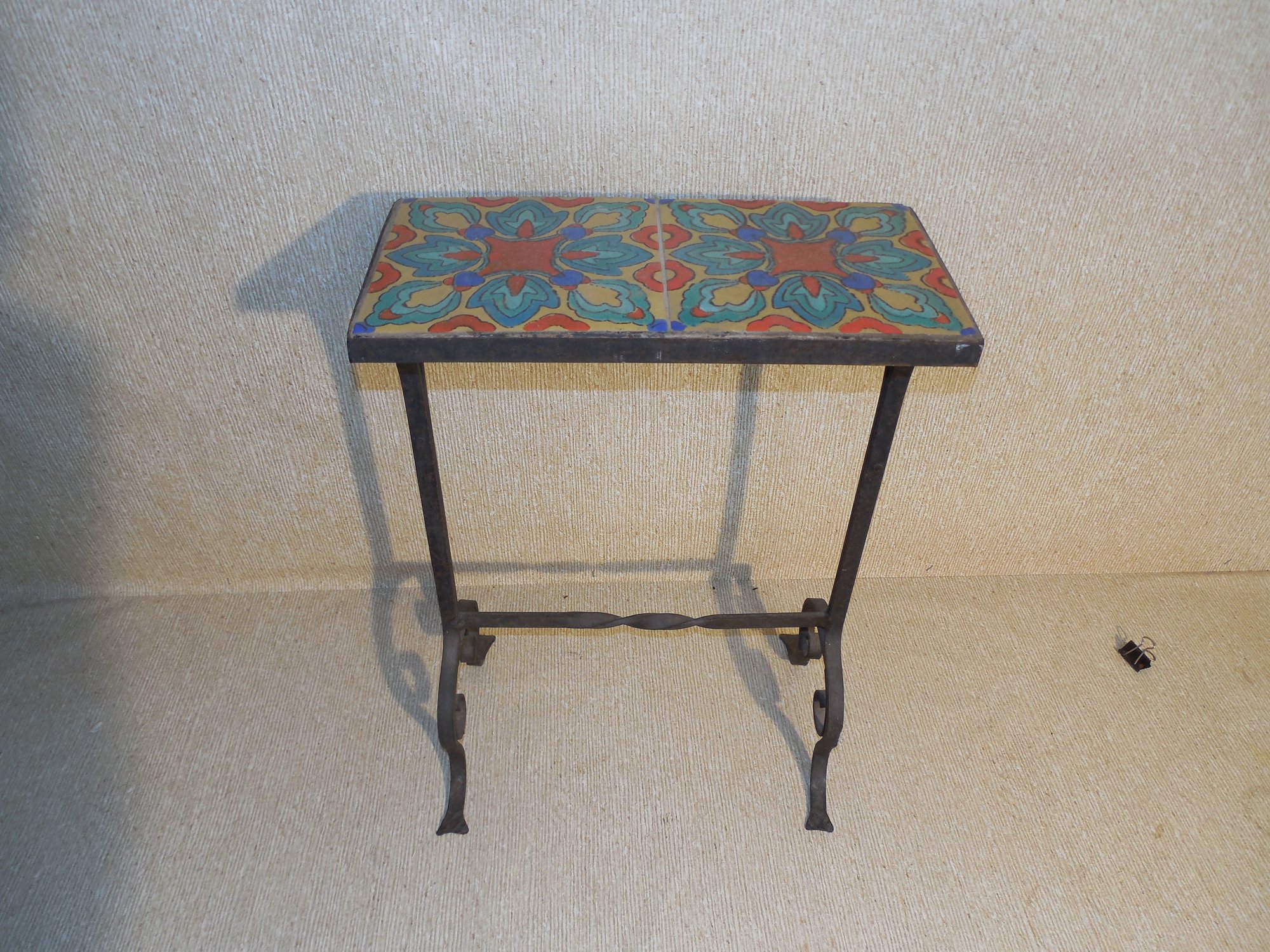 Antique California Art Pottery Tile Top Wrought Iron Side Table #3204 ...