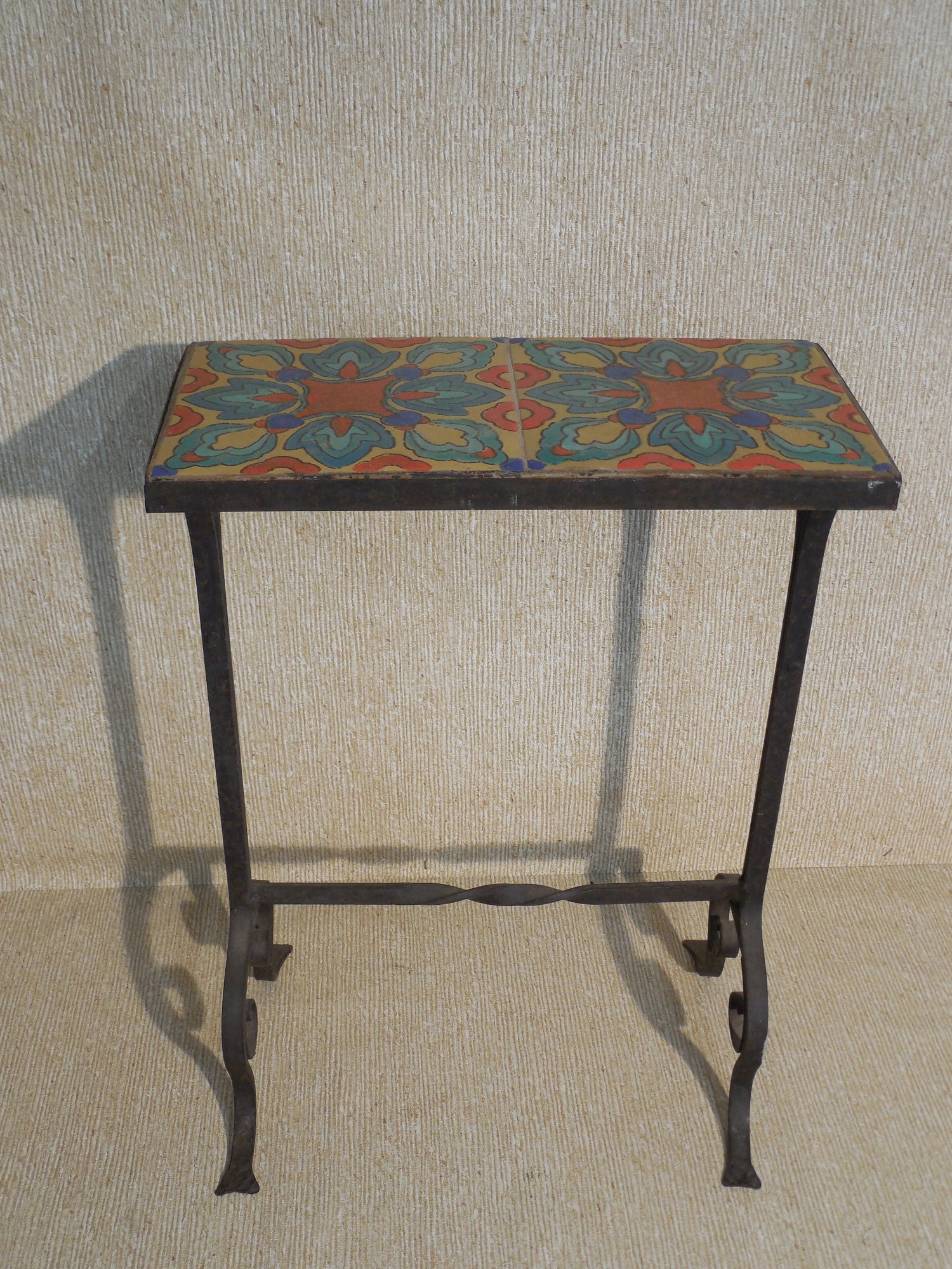 Antique California Art Pottery Tile Top Wrought Iron Side Table #3204 ...