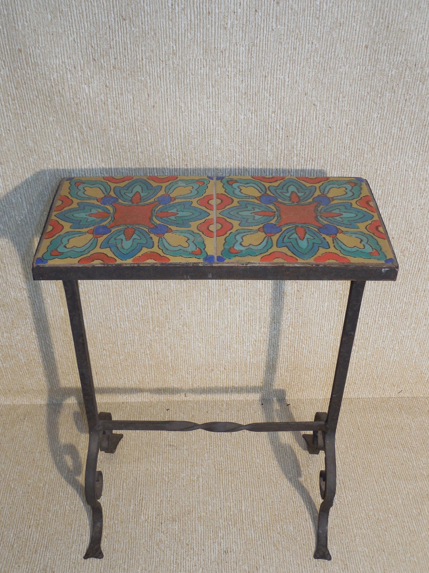 Antique California Art Pottery Tile Top Wrought Iron Side Table #3204 ...