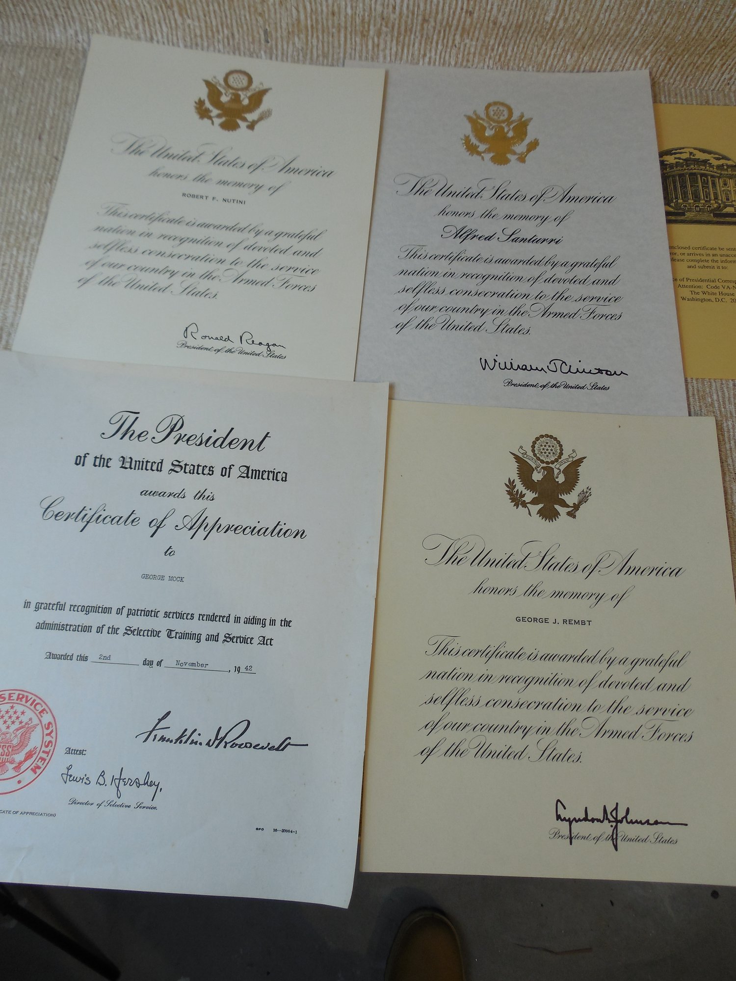 Lot Of 4 Presidential Memorial Certificates - Printed Signatures #2194 ...