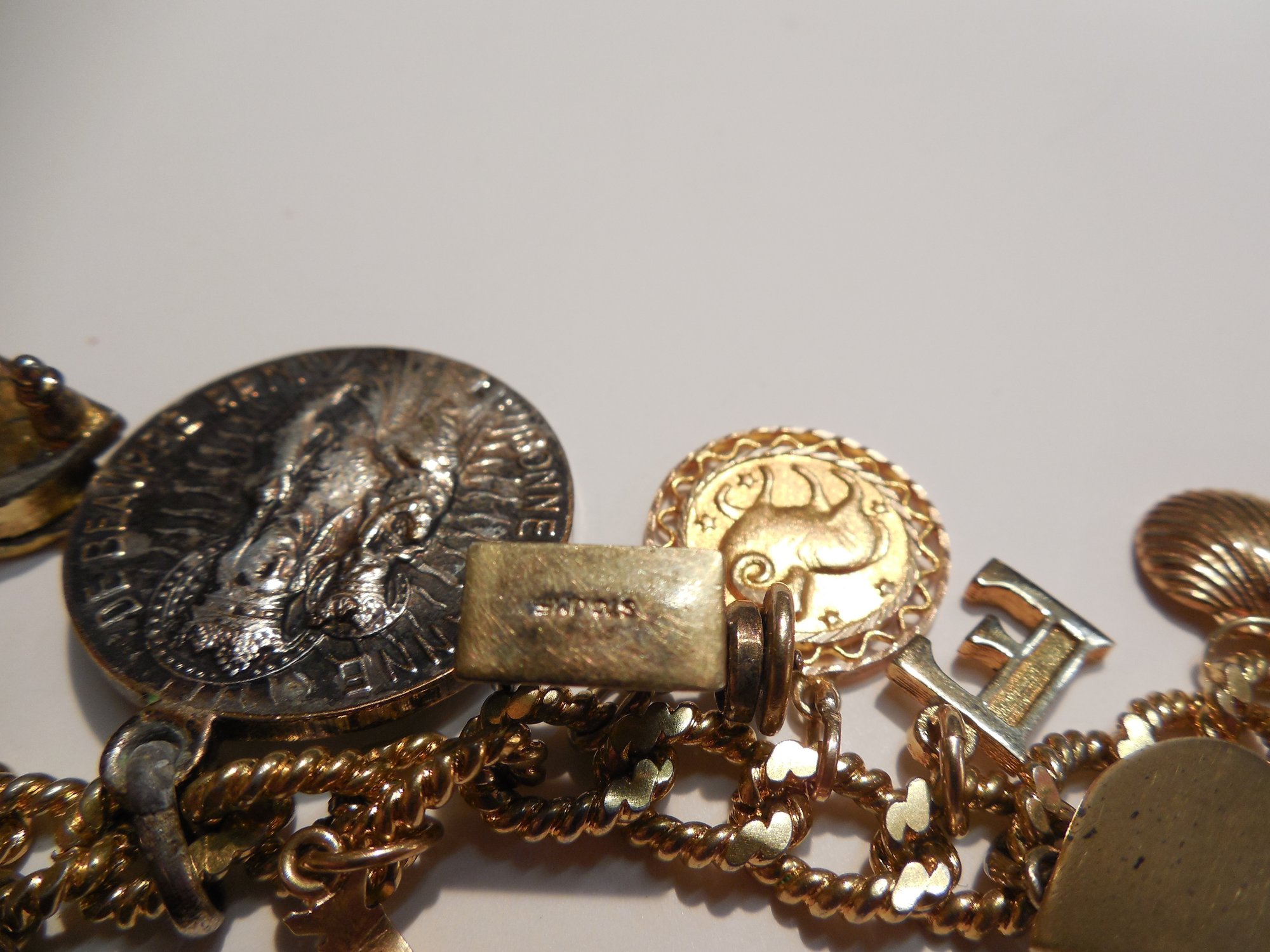 Vintage Monet Charm Bracelet With 14k, 10k Gold And Sterling Silver ...