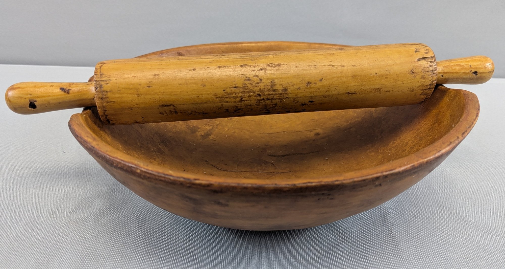 Wonderful Old Wooden Bowl & Rolling Pin #8231 | Auctionninja.com