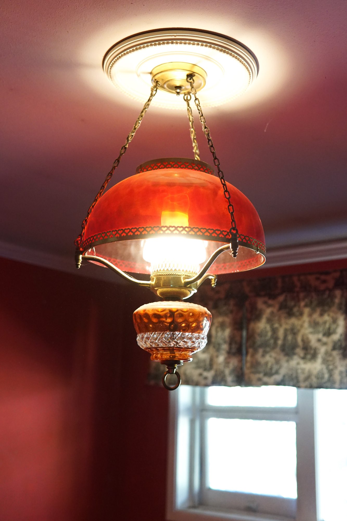 Antique Victorian Ruby Red Parlor Chandelier With Crystals. #1706 ...