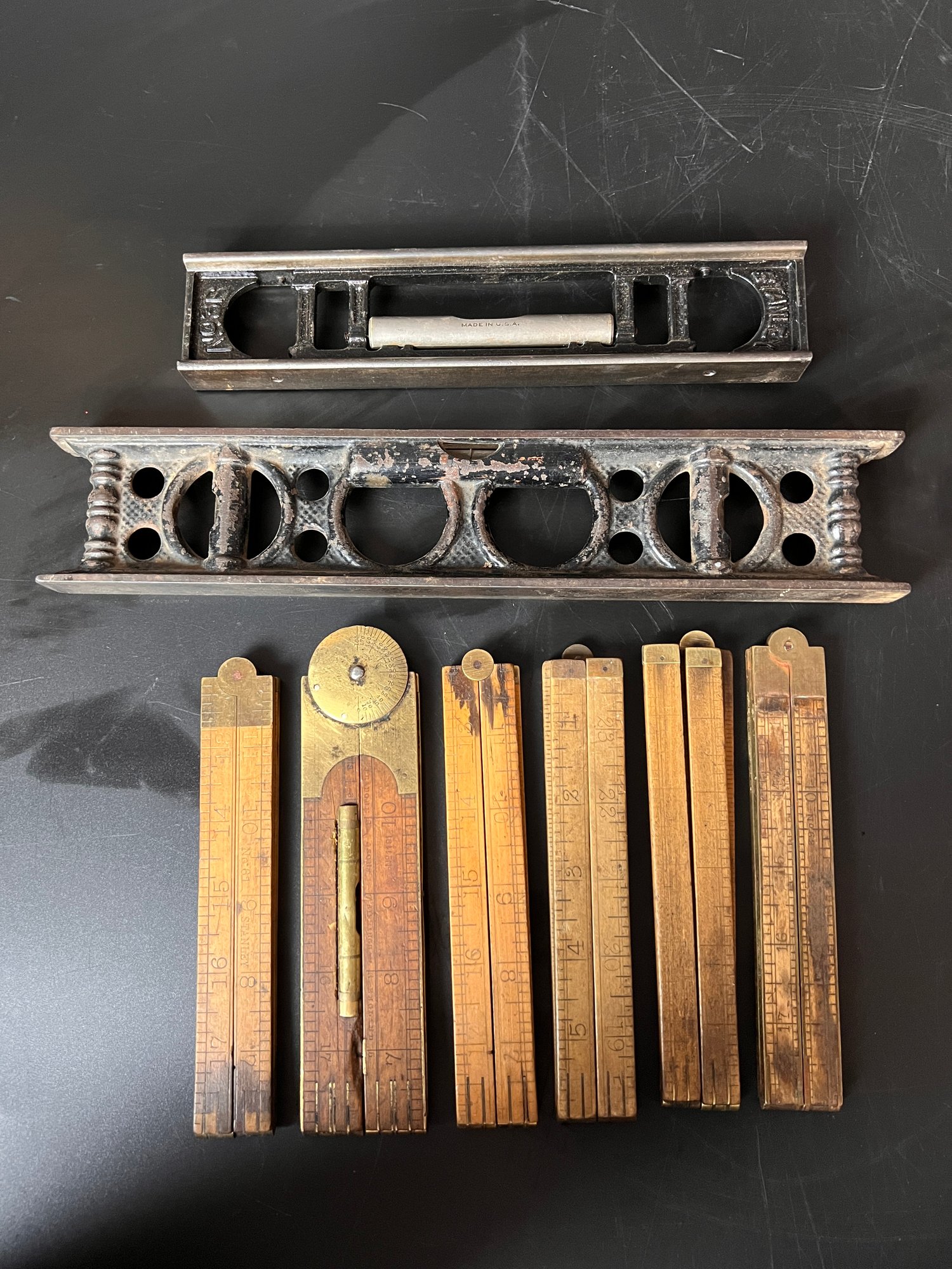 Vintage Tool Lot Including Slide Rules And Cast Iron Levels #104828 ...