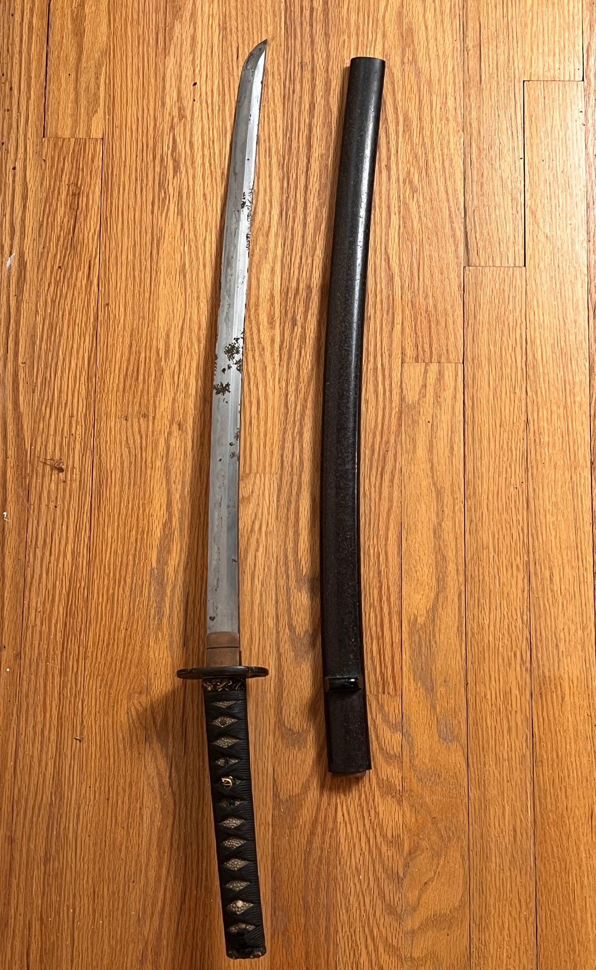 Antique Japanese Samurai Sword W/ Shark Skin Handle Decorated Tsuba ...