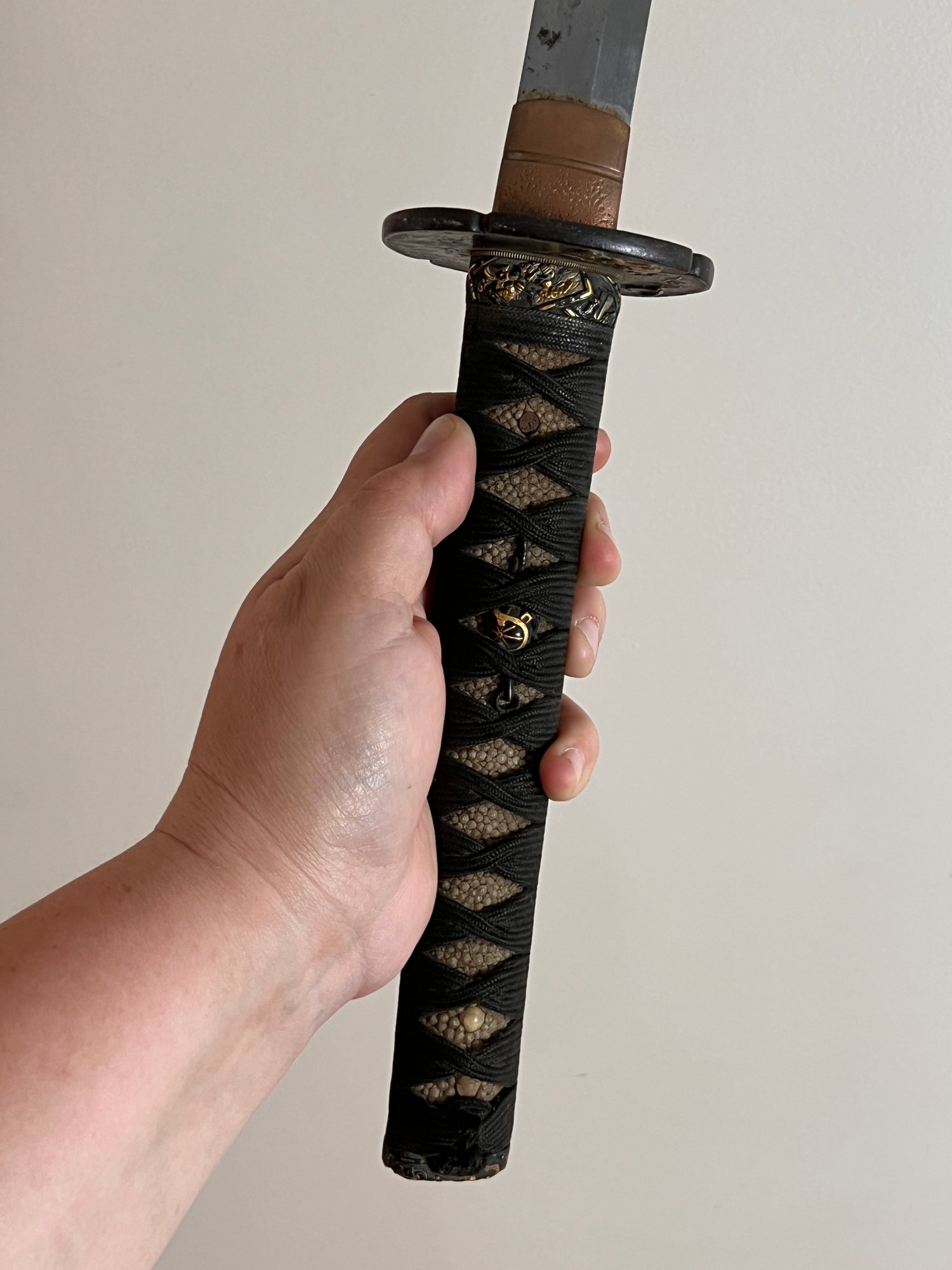 Antique Japanese Samurai Sword W/ Shark Skin Handle Decorated Tsuba ...