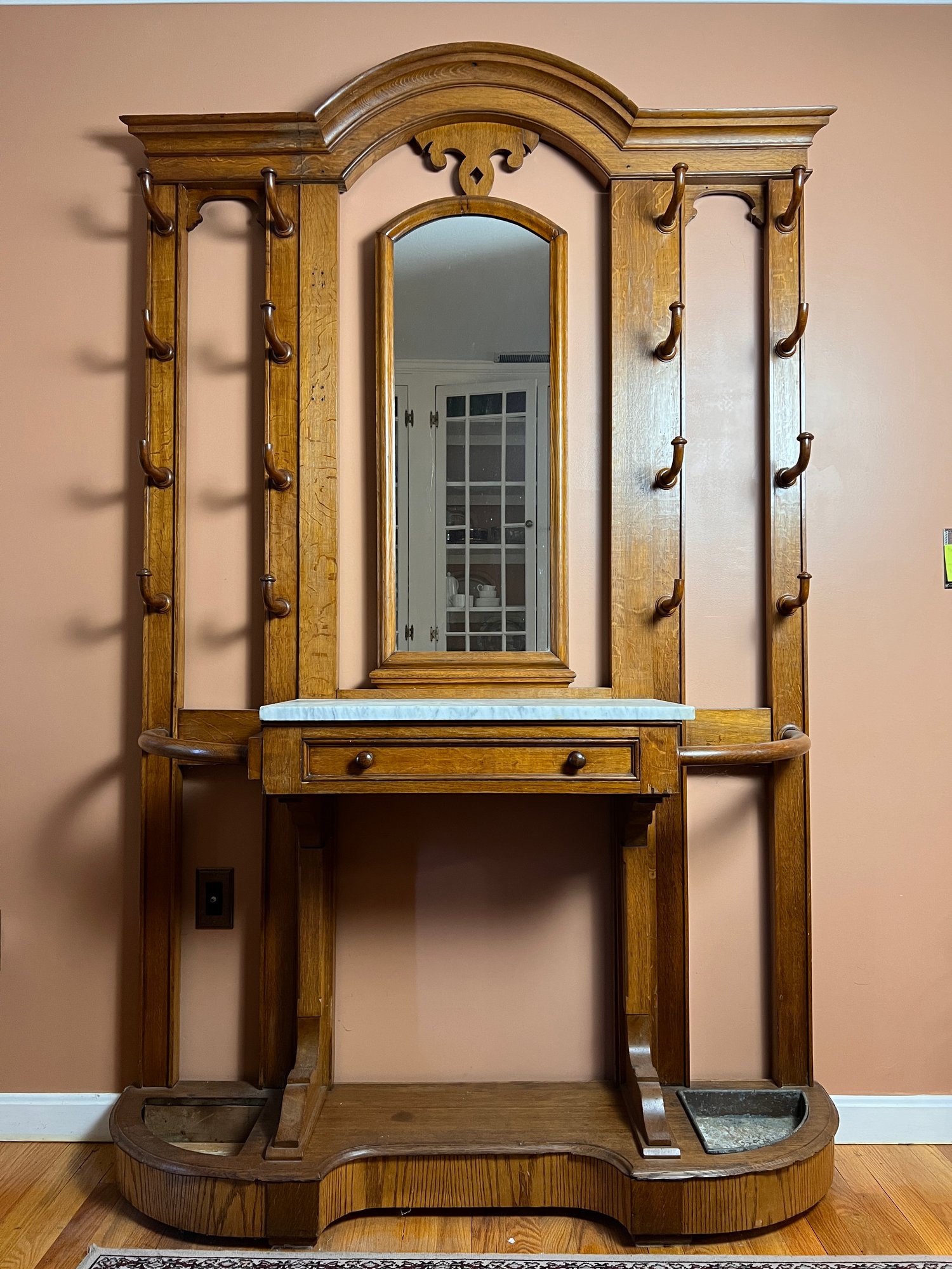 Quarter Sawn Oak Hall Tree With Single Drawer And Marble Ledge #111831 ...