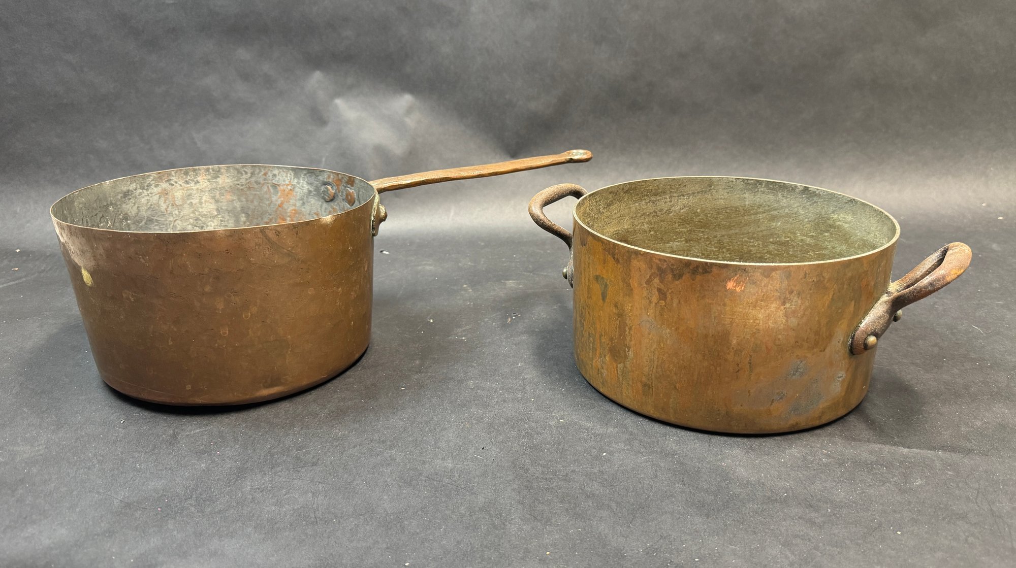 Pair Of Antique Copper Cooking Pans Including G. Leclerc France #118012 ...