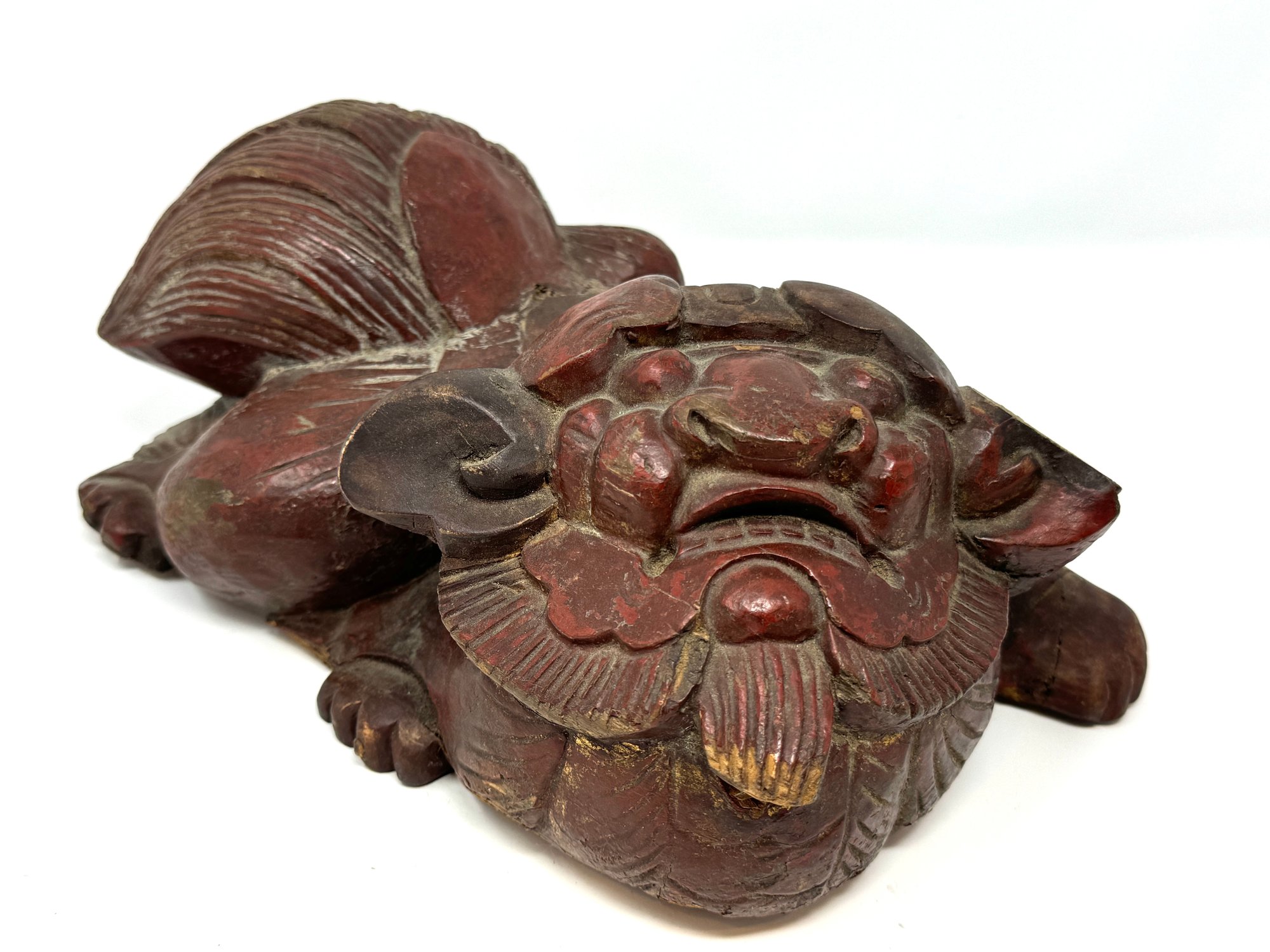 Antique Carved Wood Foo Dog Sculpture #114809 | Auctionninja.com
