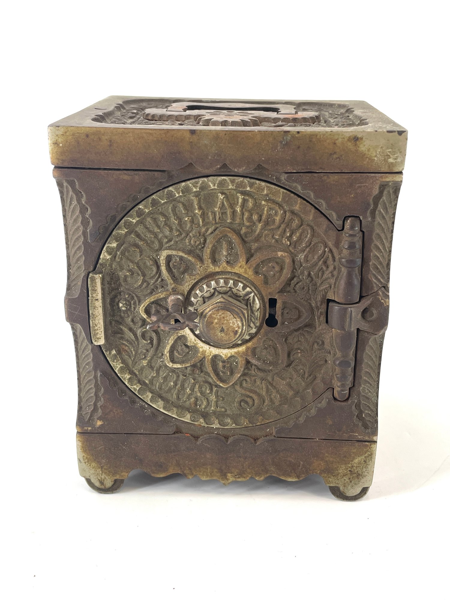 Antique Cast Iron Burglar Proof House Safe Coin Bank Signed J E Stevens ...