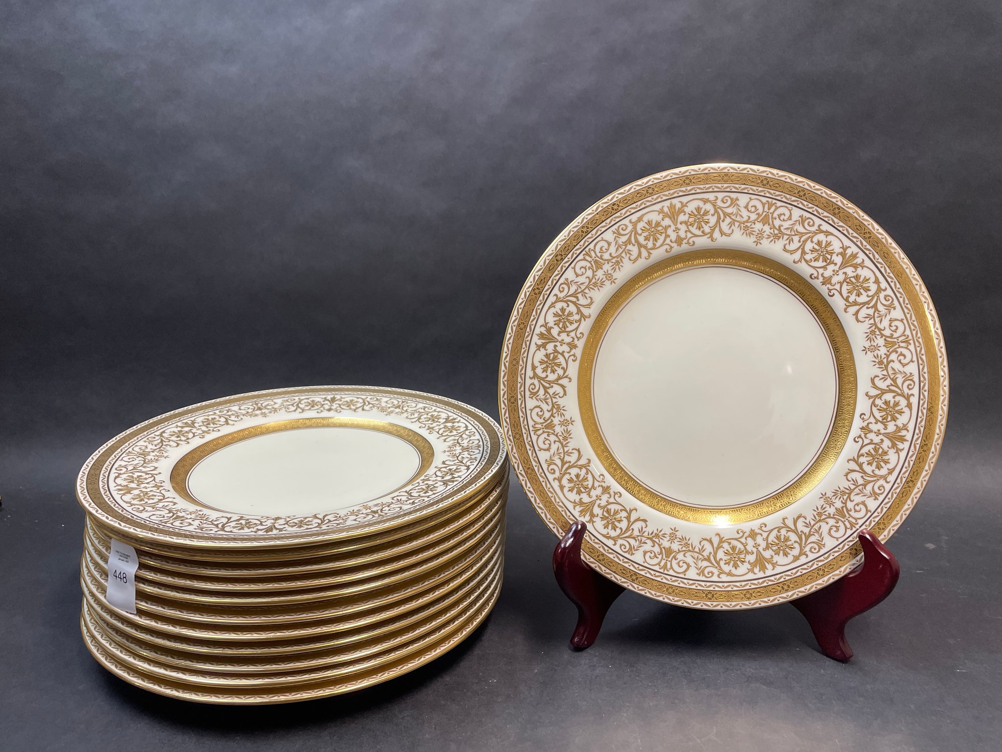 Group Of Minton Dinner Plates "Collamore" NYC Raised Gold Place Plates ...