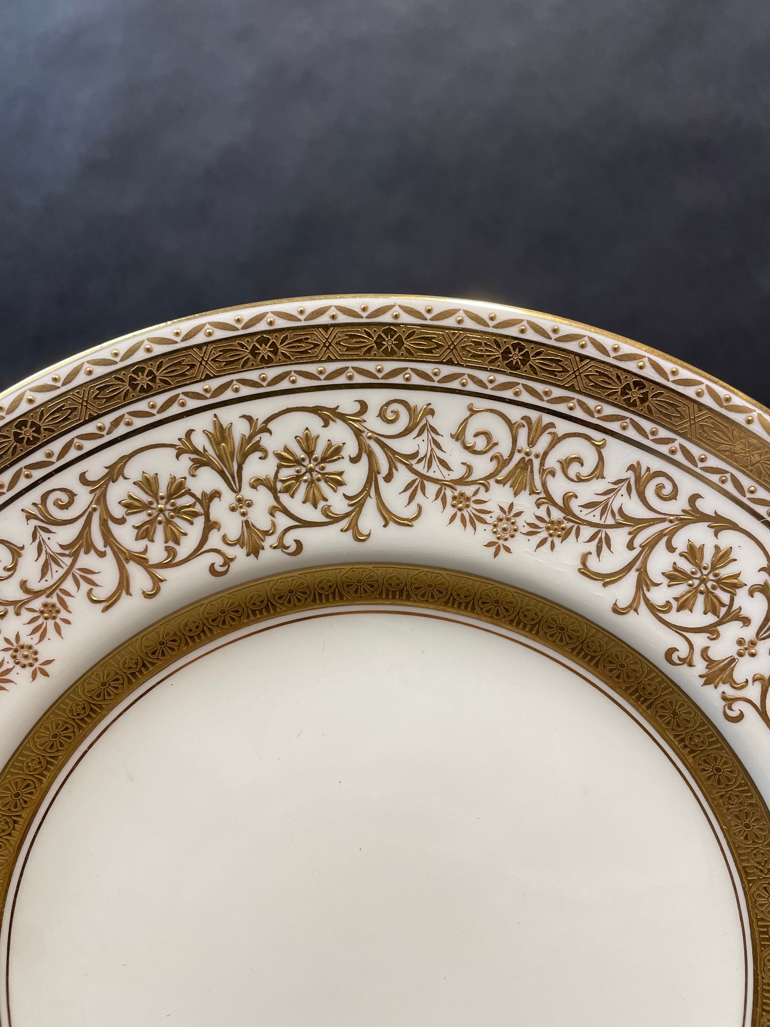 Group Of Minton Dinner Plates "Collamore" NYC Raised Gold Place Plates ...