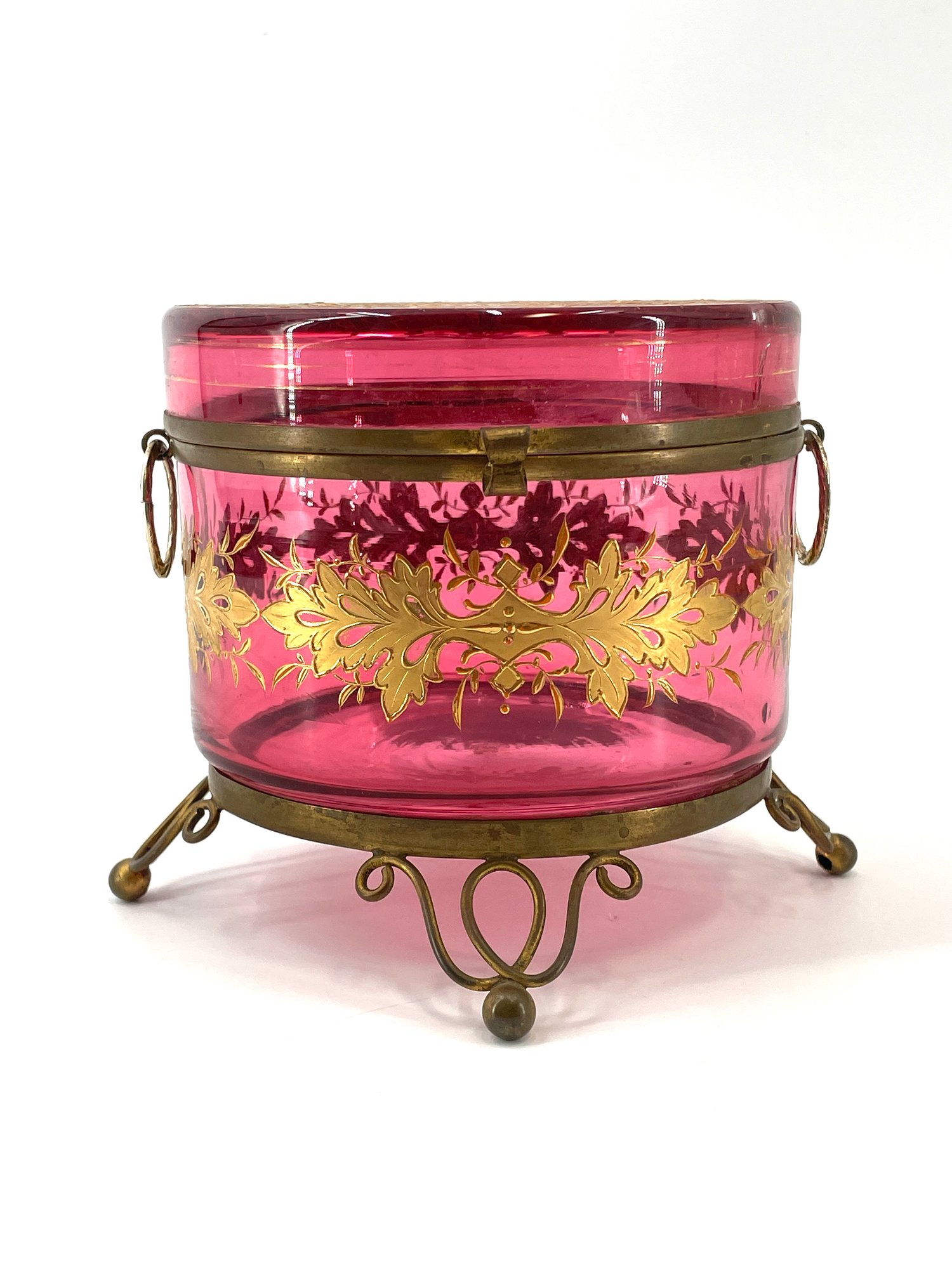 Antique Moser Bohemian Cranberry Pink Round Box #136843 | Auctionninja.com