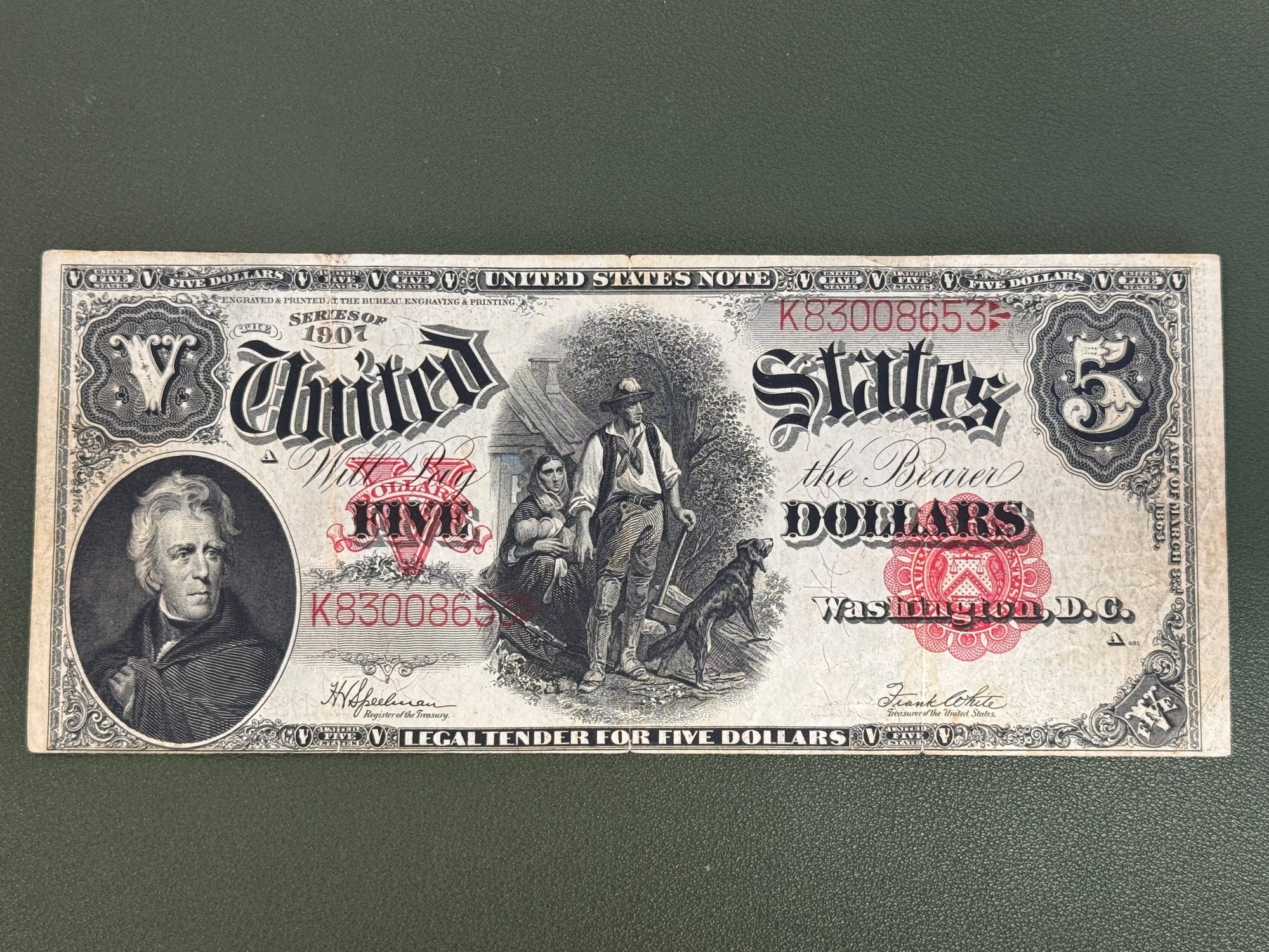 1907 Wood Chopper Large Size $5 Bill United States Note Legal Tender ...
