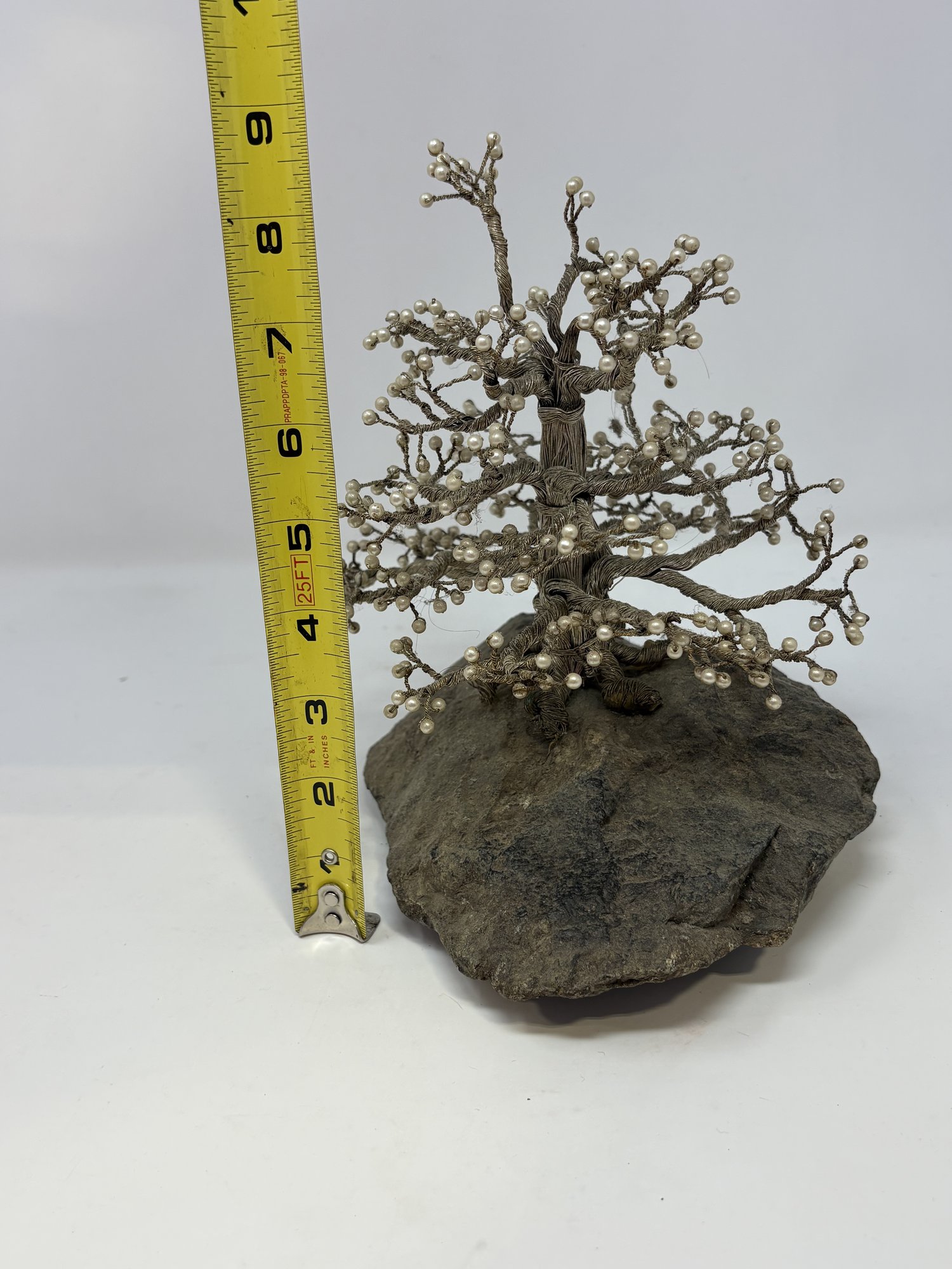 Large Handmade Silver Wire Tree With Pearl Leaves On Stone Base #161054 ...