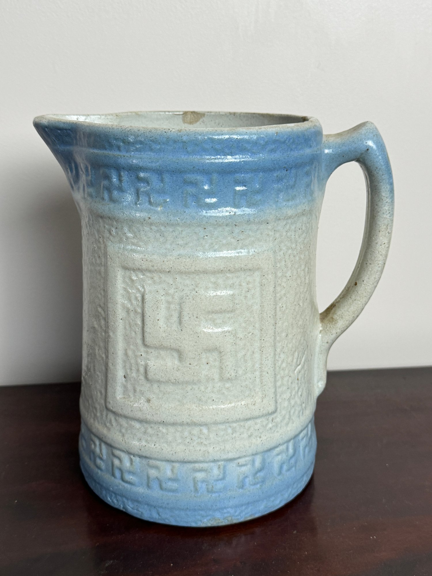 Antique Stoneware Pitcher With Peace Motif #111682 | Auctionninja.com