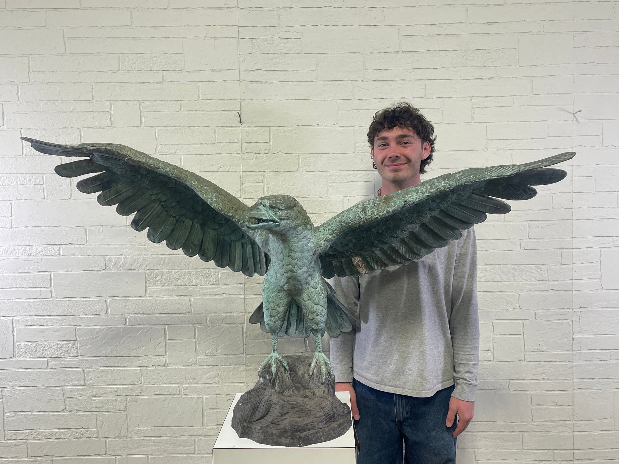 BRONZE SCULPTURE - Full Body Cast Bronze American Eagle With Wings ...