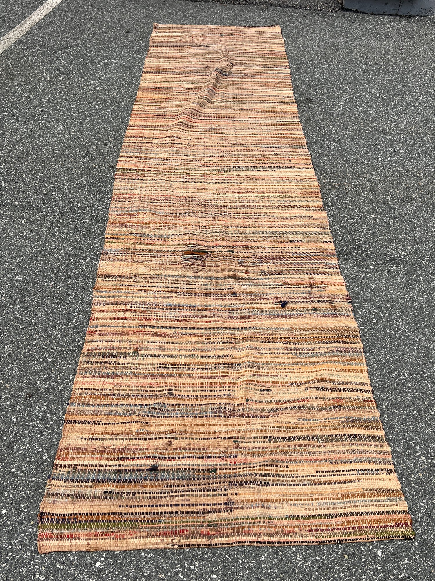 Antique Flat Weave Remnant Runner 12ft X 3ft #109397 | Auctionninja.com