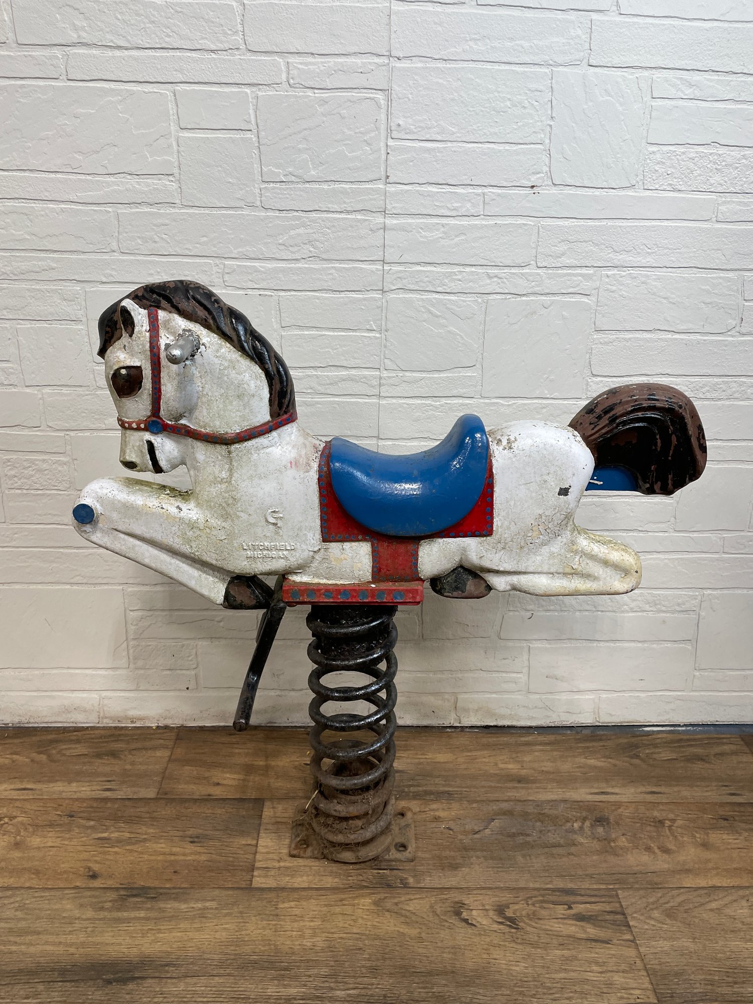 Red, White And Blue Arcade Horse On Springer #112546 | Auctionninja.com