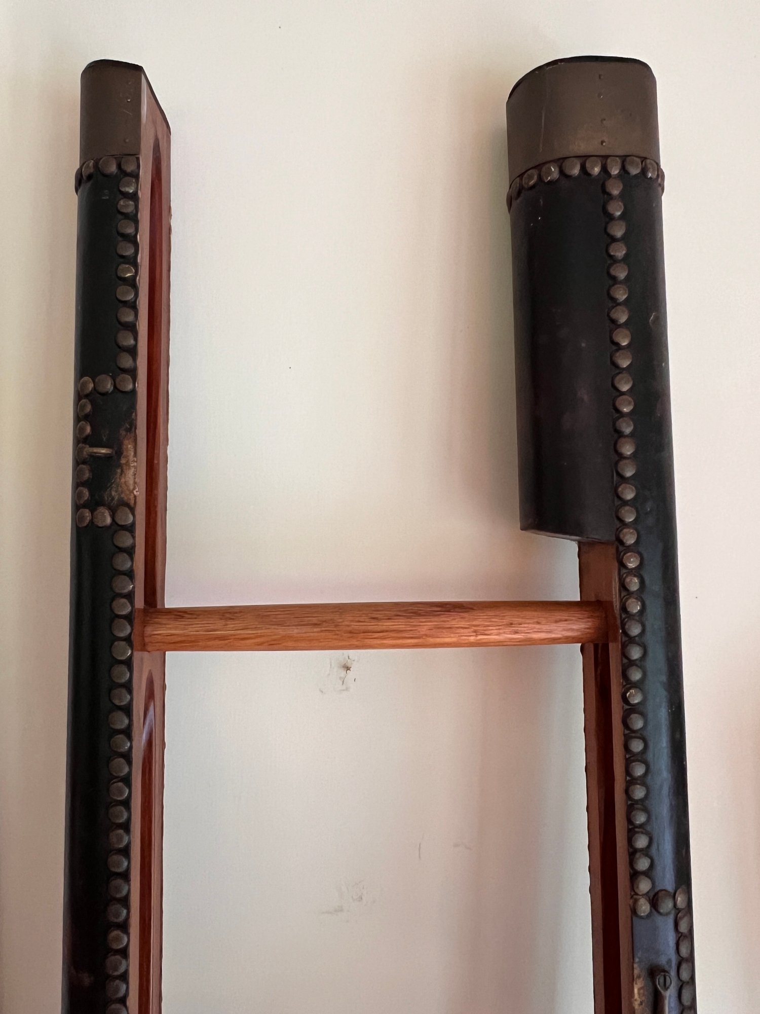 Antique English Library Folding Pole Ladder Covered In Leather With ...