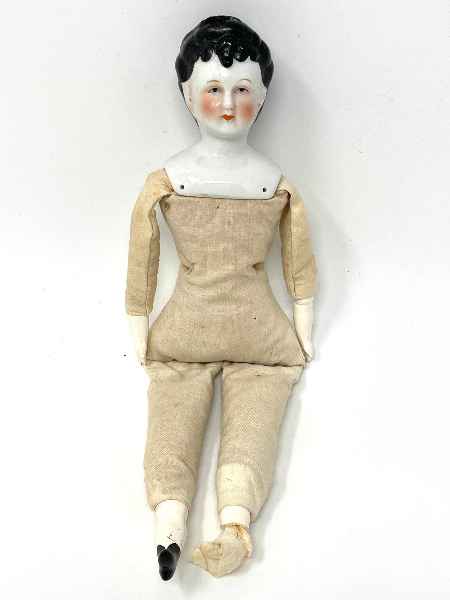 Antique Cloth Doll With Porcelain Head And Legs #114551 | Auctionninja.com