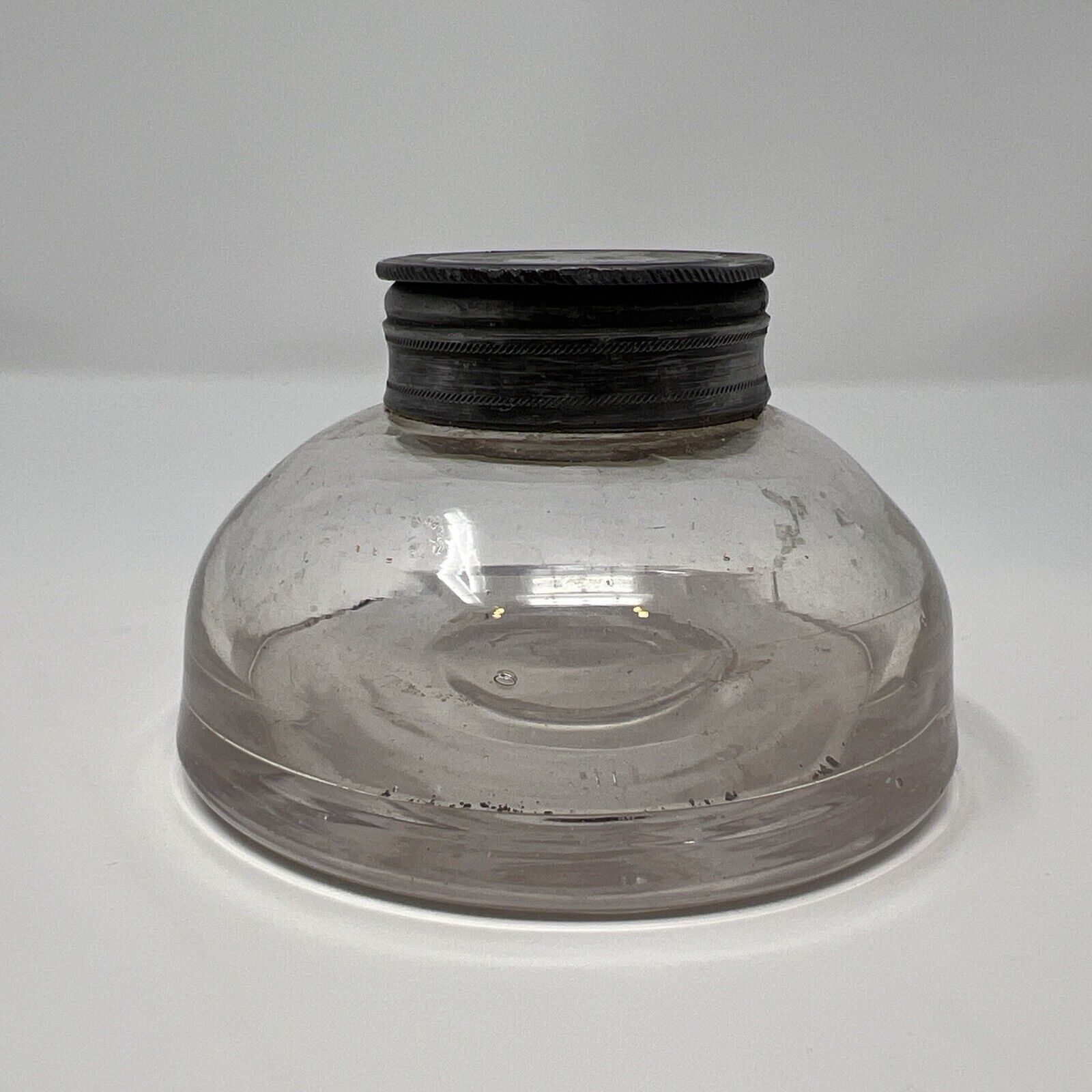 Antique Round Blown Glass Inkwell With Pewter Top #110709 ...