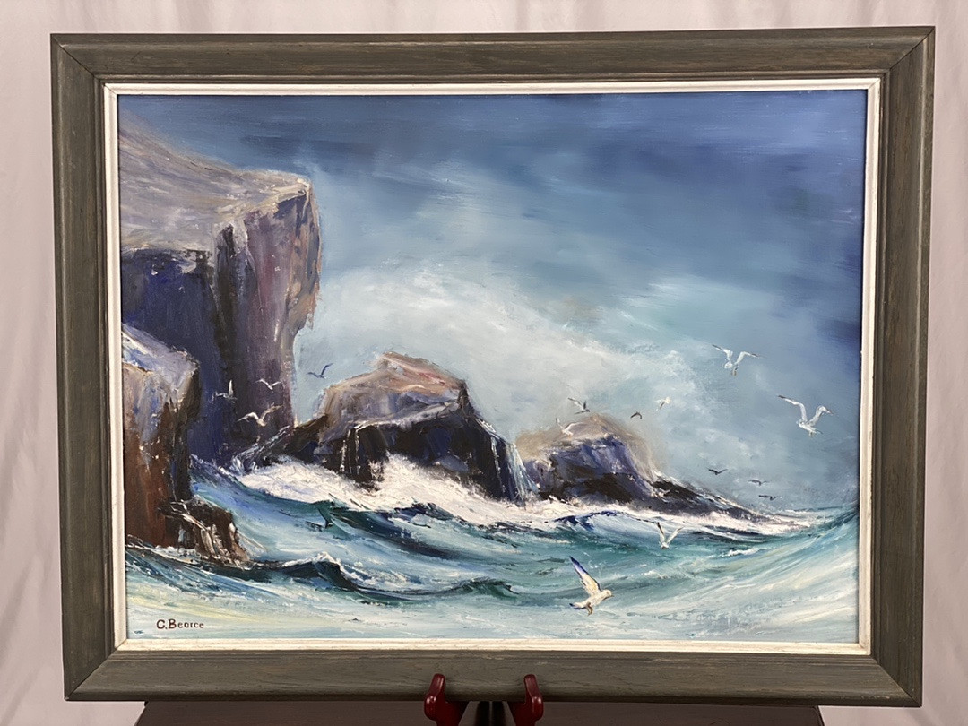 Seascape Painting Oil On Canvas Signed C. Bearce #1082 | Auctionninja.com