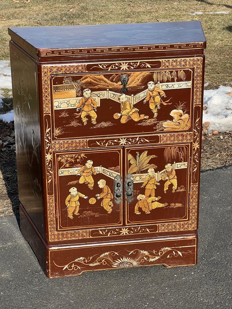 Antique Asian Fall Front Cabinet With Painted Decorations #1180 ...