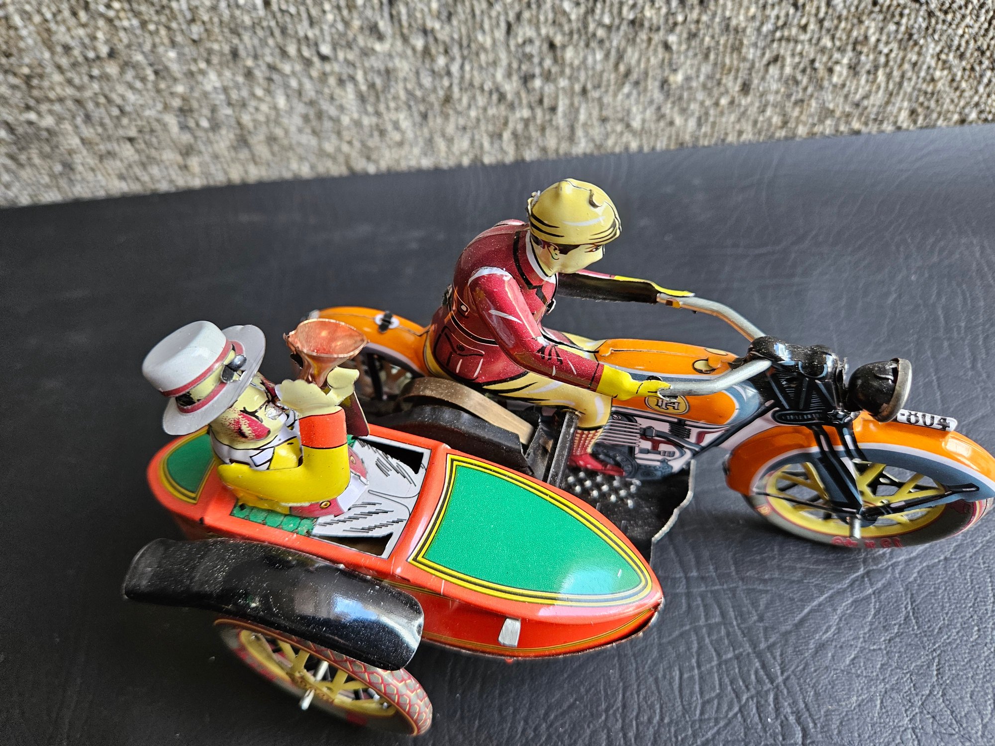 J59 - Paya PH Tin Litho Wind Up Motorcycle With Side Car #15525 | Auctionninja.com