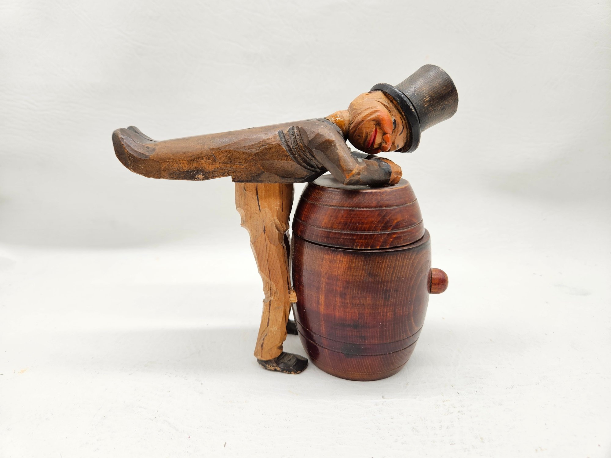 F300 - Folk Art 1930 Mechanical Desk Barrel Drunk Man Tobacco Wood ...