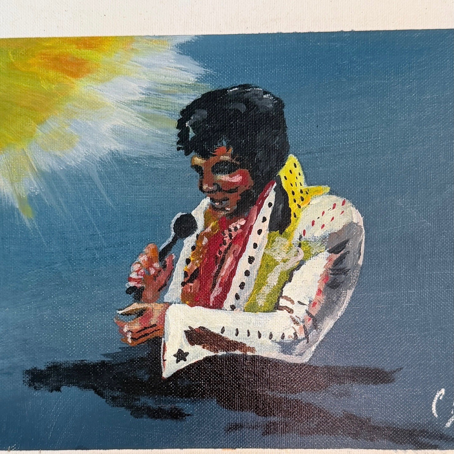 Signed Framed Painting Of Elvis Presley, Performer Portrait, Signed By ...