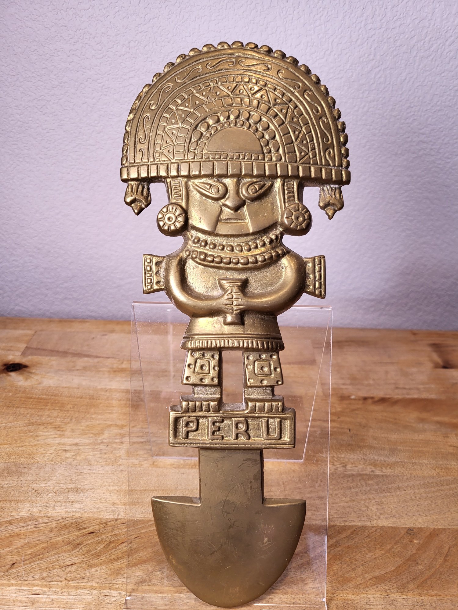 Vintage Brass Inca Wall Hanging El Tumi God Dagger Knife Warrior Peru ...